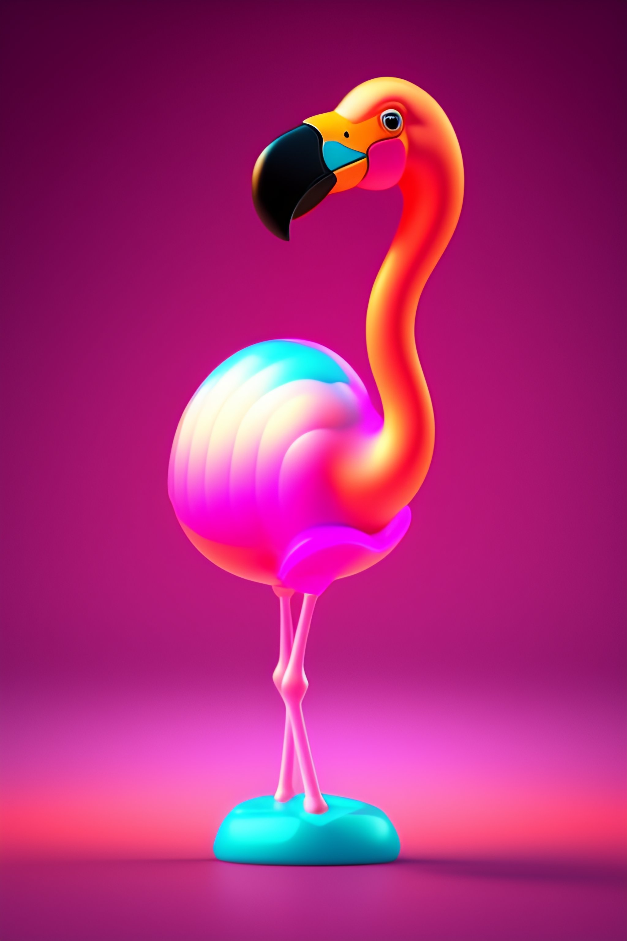 Lexica - 3d render of cartoon cute flamingo pop solid background