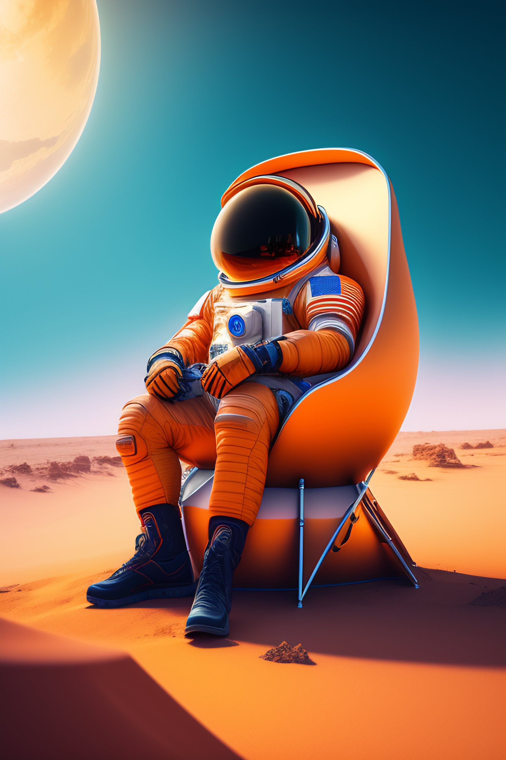 Lexica - An astronaut resting on mars in a beach chair, vibrant ...
