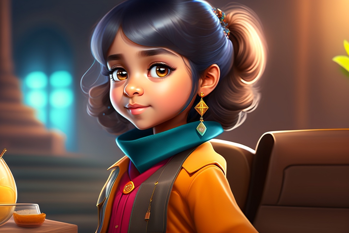 Lexica - Cartoon look Meena (A intelligent kid girl She is a strikingly ...
