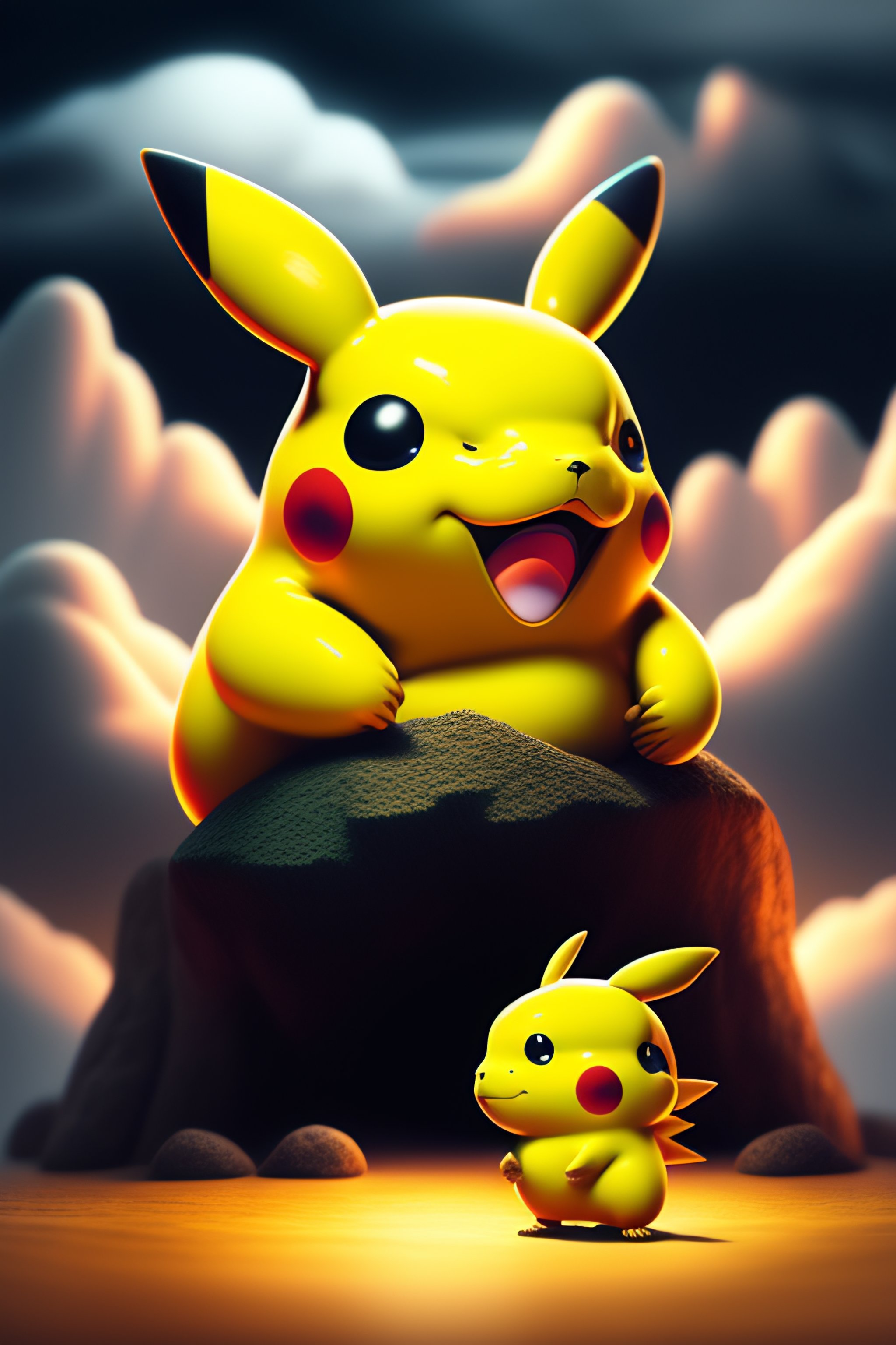 Lexica - Grogu eating pikachu, in a mountain, highly detailed, epic ...