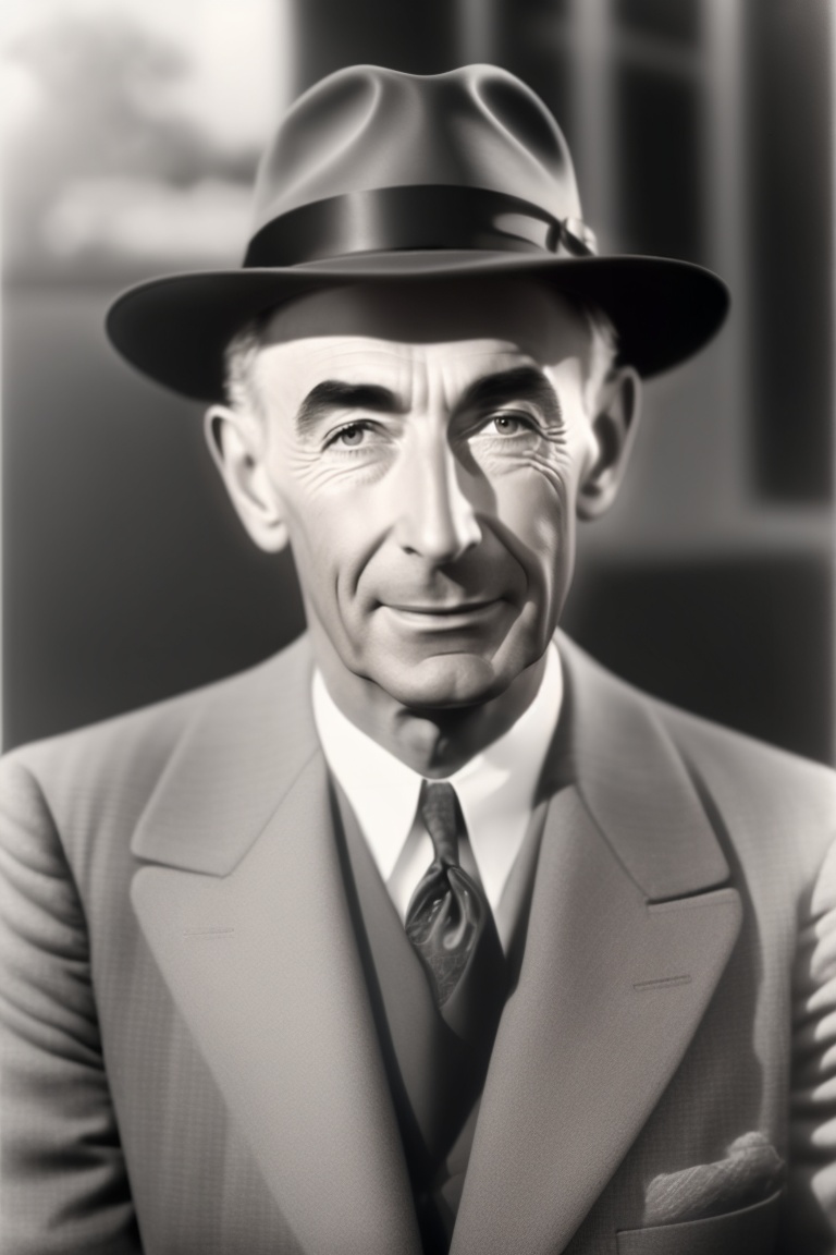 Lexica - J. Robert Oppenheimer seen from the front, black and white photo