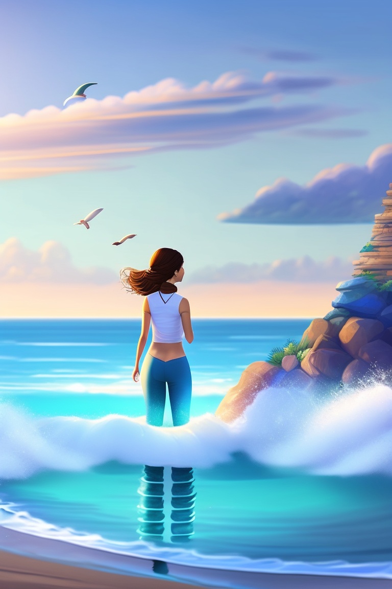 Lexica - A girl seeing a mermaid on the beach, 2d animation