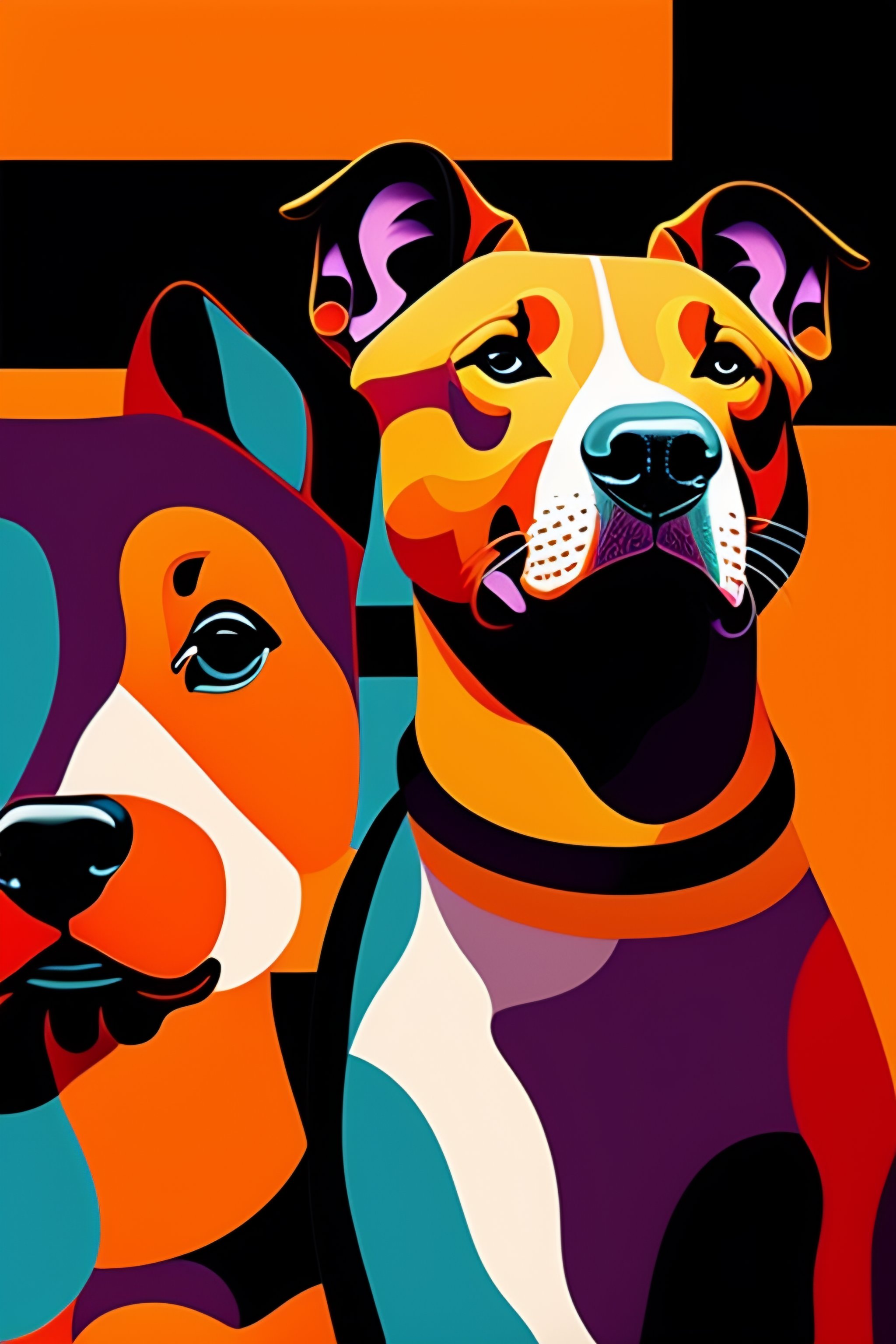 Lexica - Picasso abstract cubism style painting in orange colors, with dogs