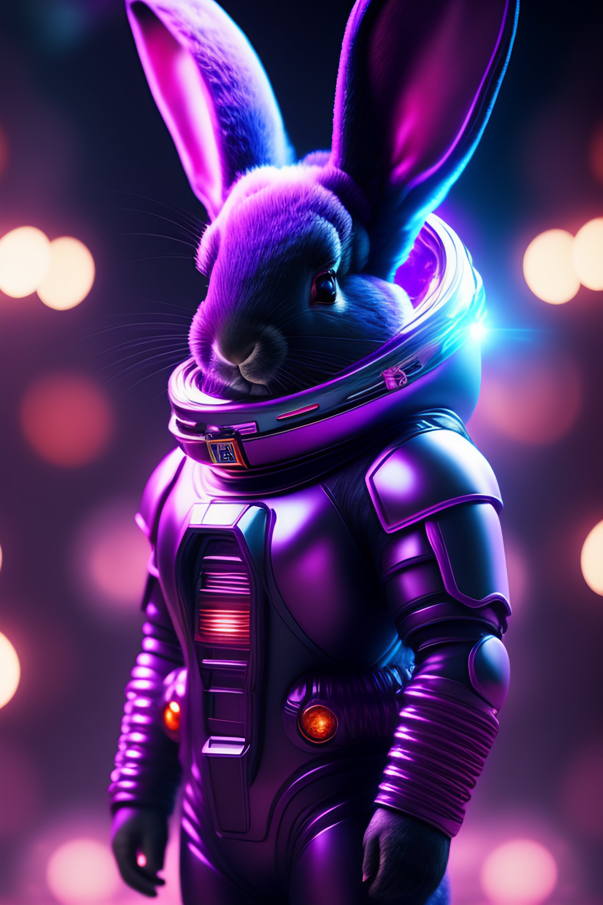 Lexica - A dark purple head Bunny in space suits, surrealism, retro ...