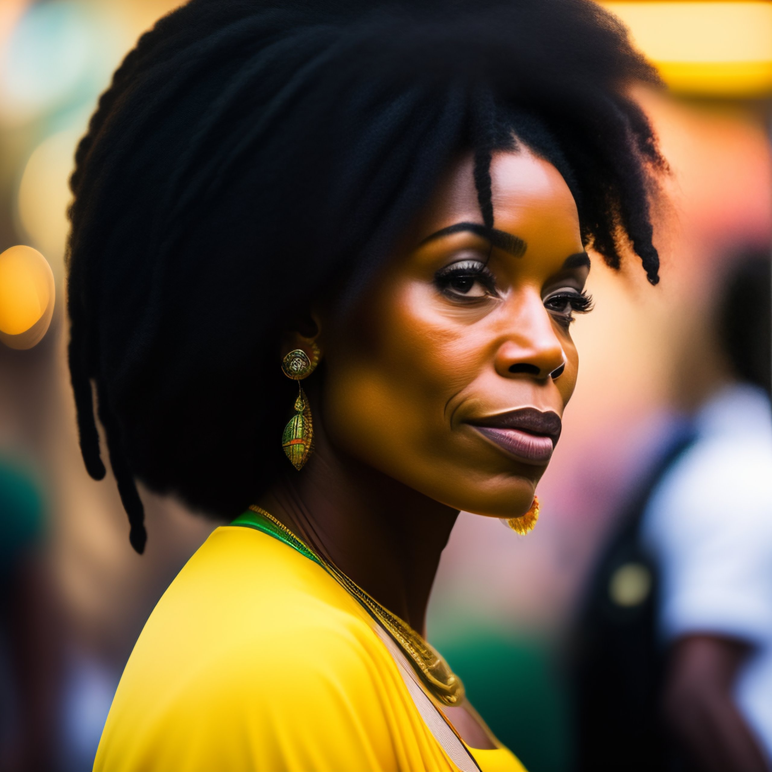 Lexica - Black rasta woman in a TSHIRT, walking away with her hand held ...