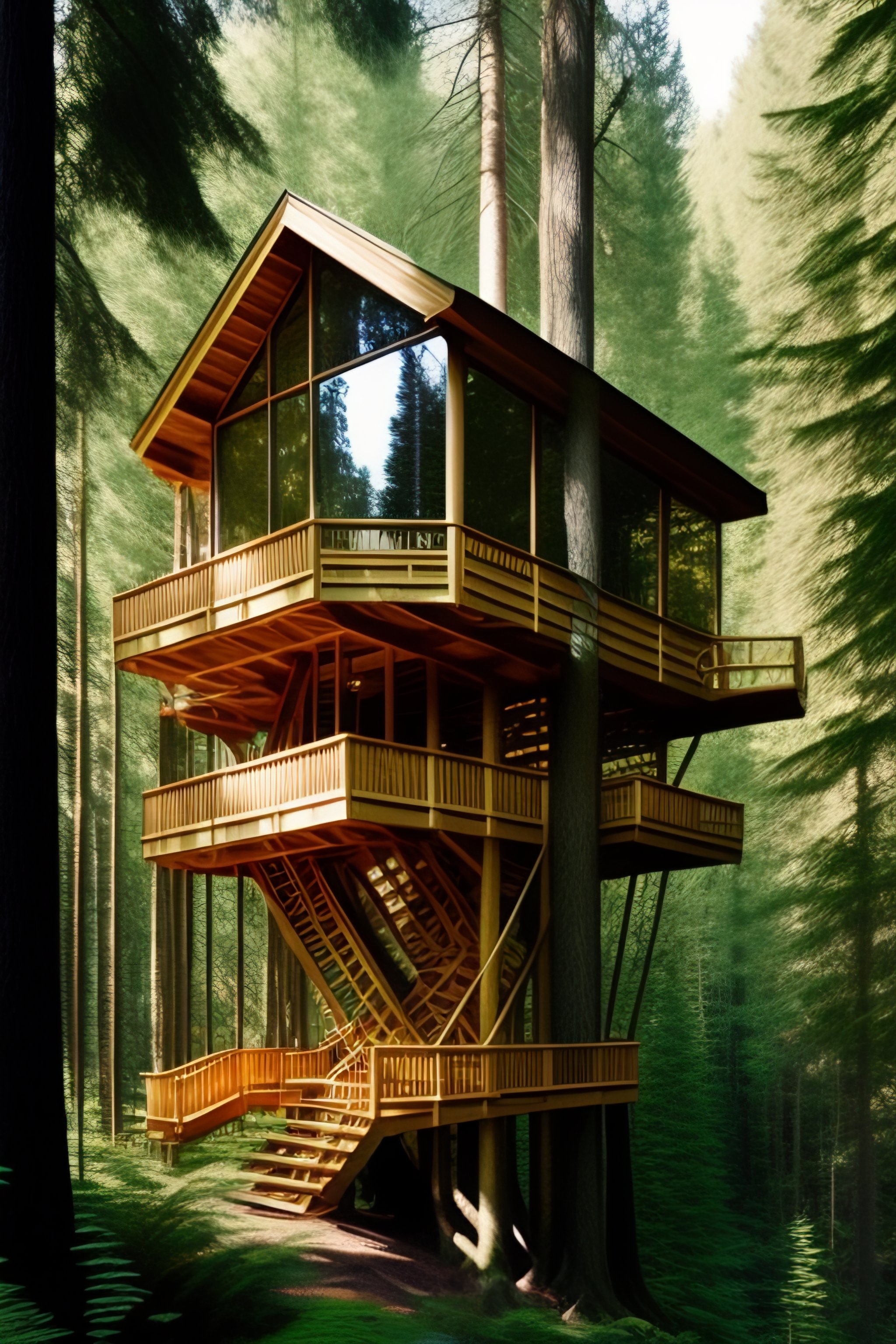 Lexica - Golden treehouse in lush forest, better homes and hardens ...