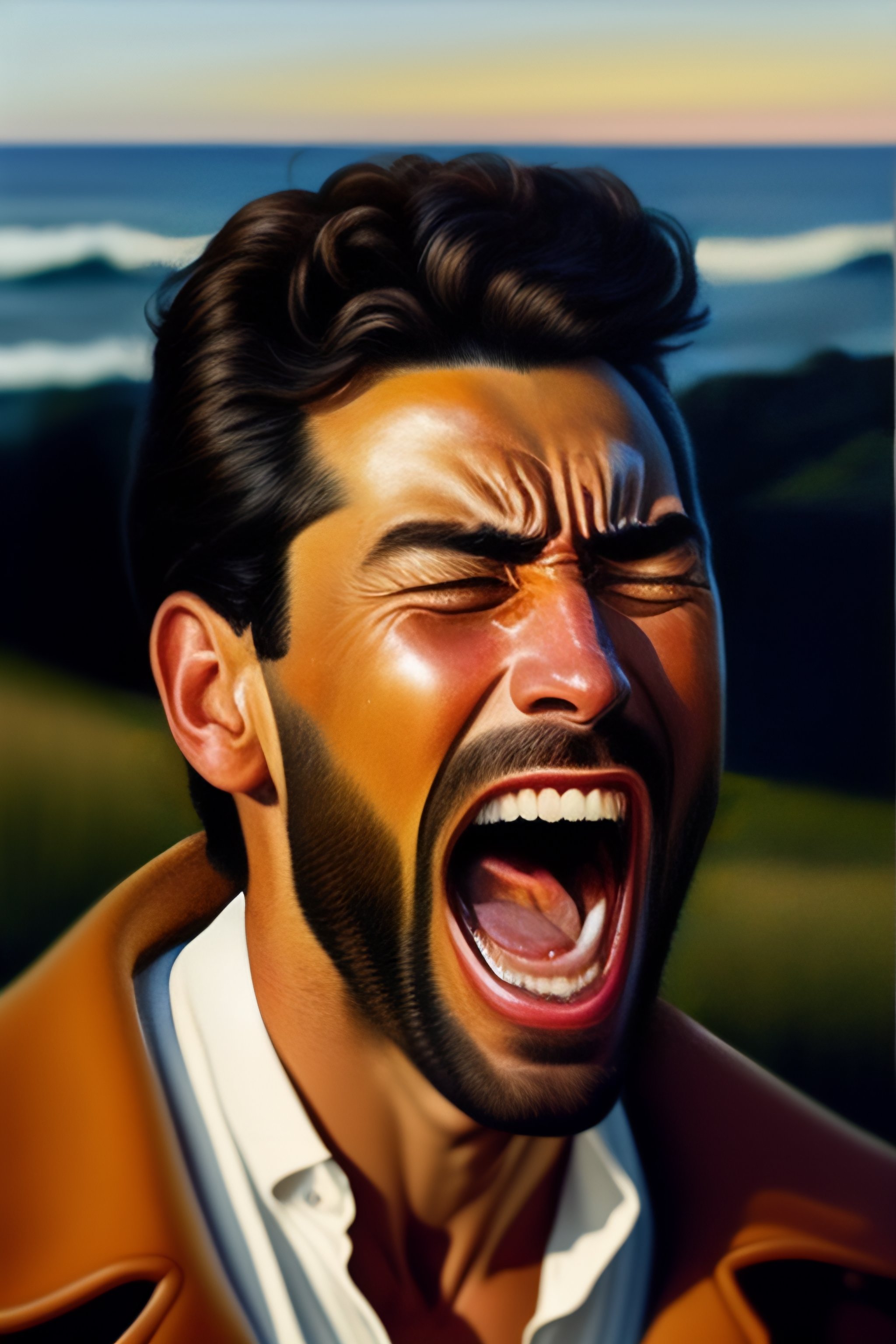 Lexica - Portrait of european man screaming, crying