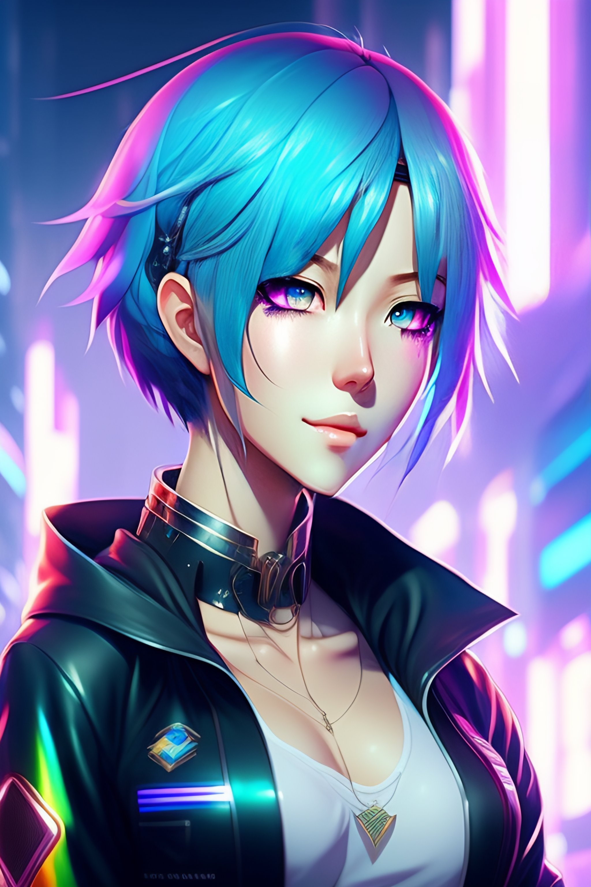 Lexica - Anime cyberpunk Hatsune Miku with Pastel Rainbow white blue ...