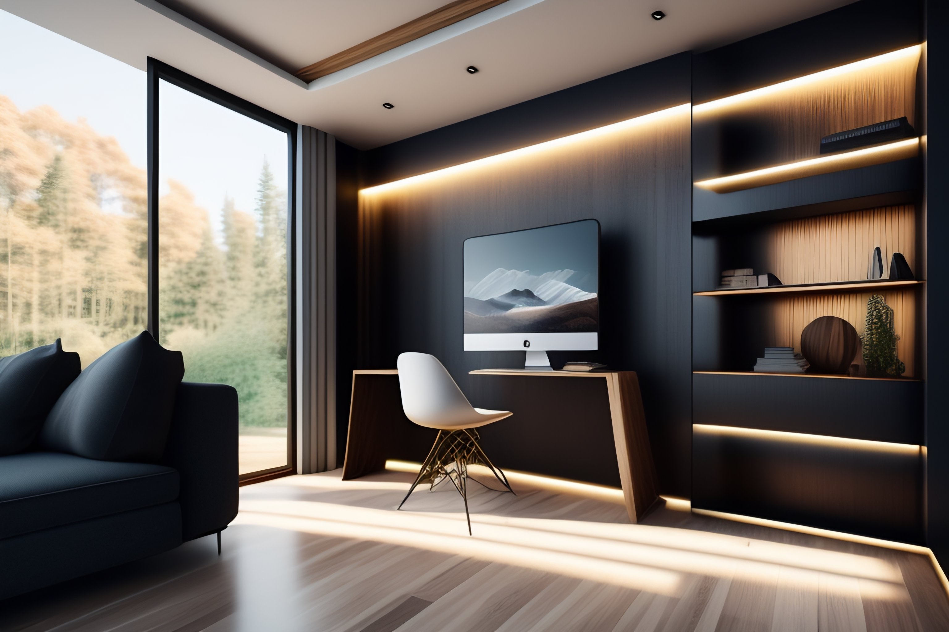 Lexica - Futuristic home office interior photorealistic archviz ...