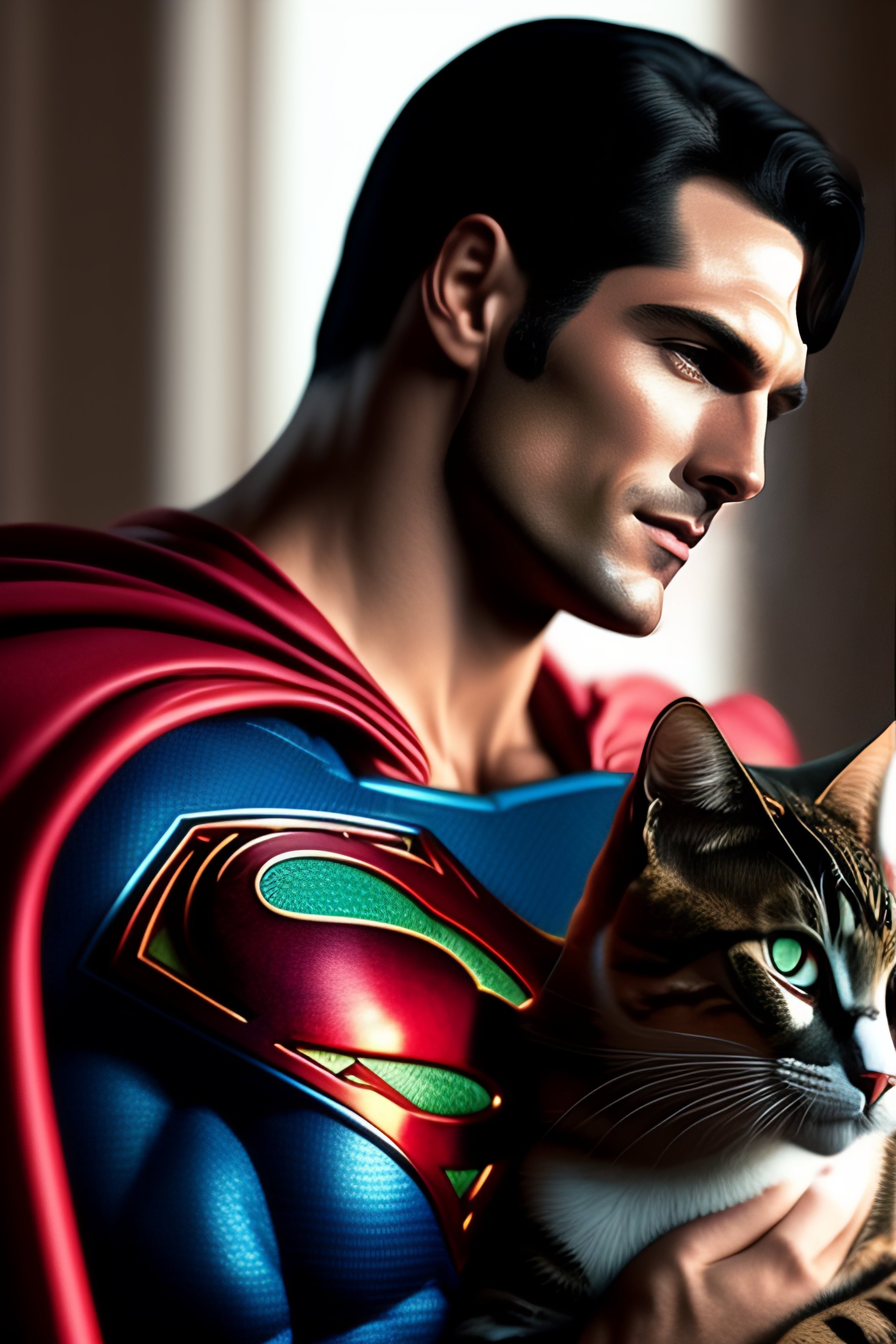 Lexica - Superman petting a cat