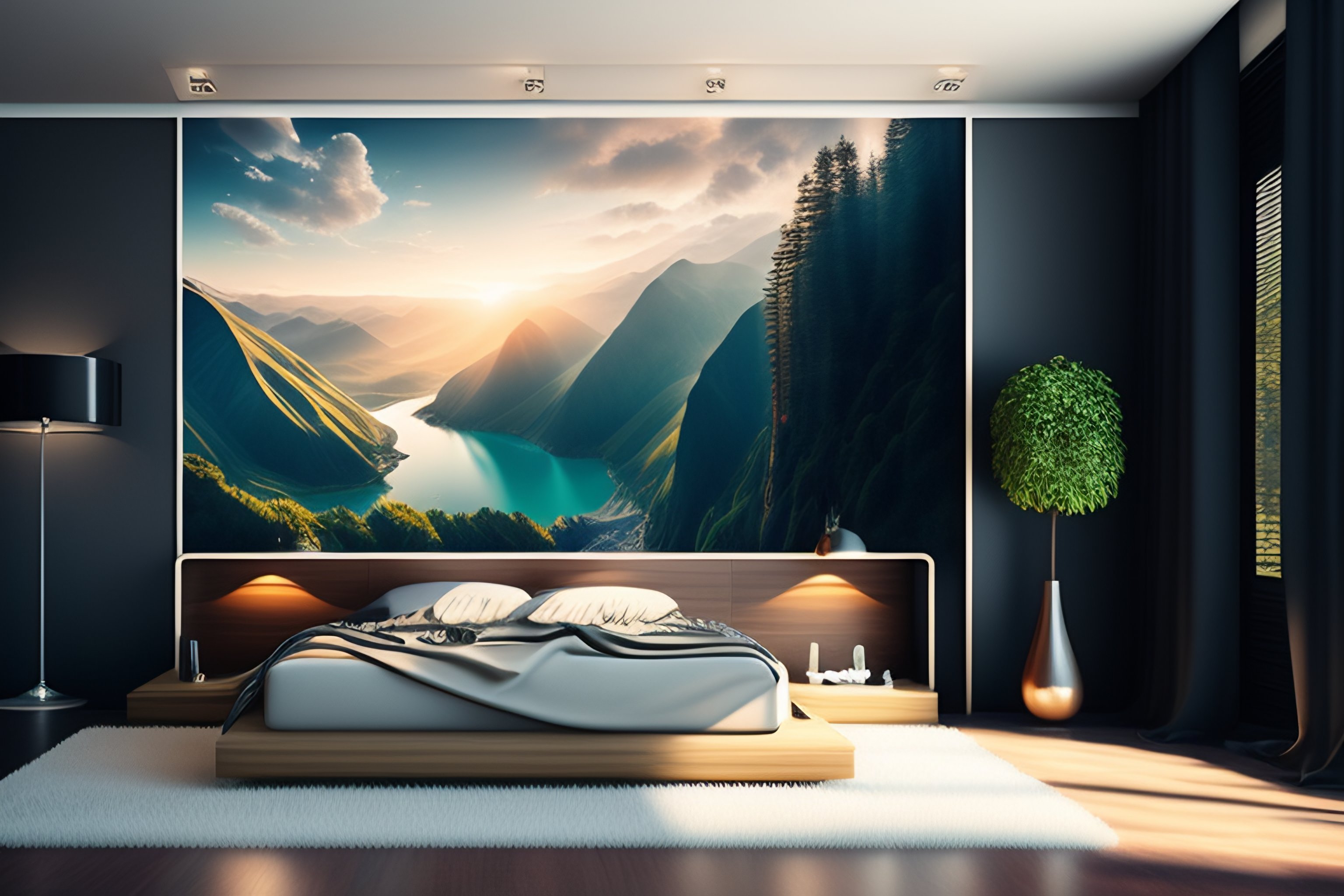 Lexica - Vertical painting on the wall in the room, perfect composition ...