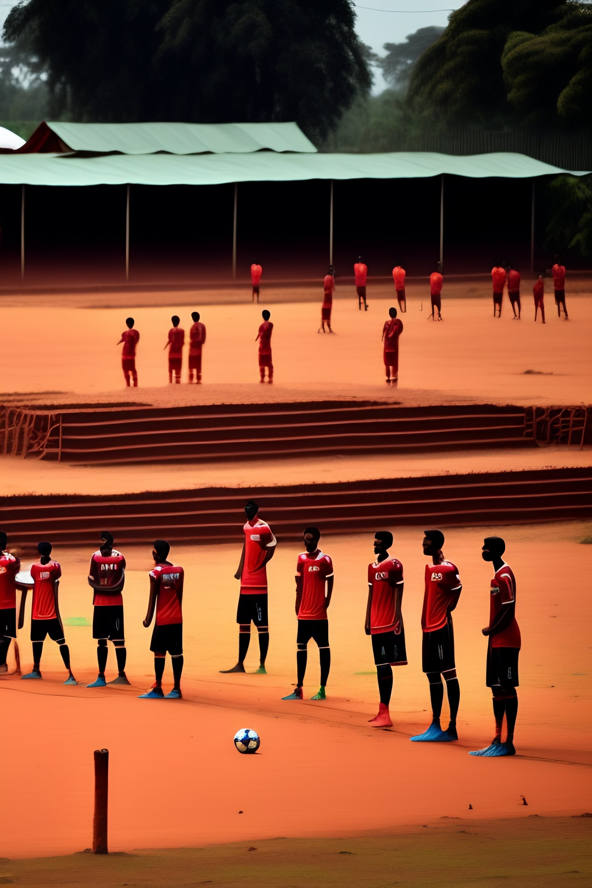 Lexica - Liverpool players stands on the sidelines of a dusty ...