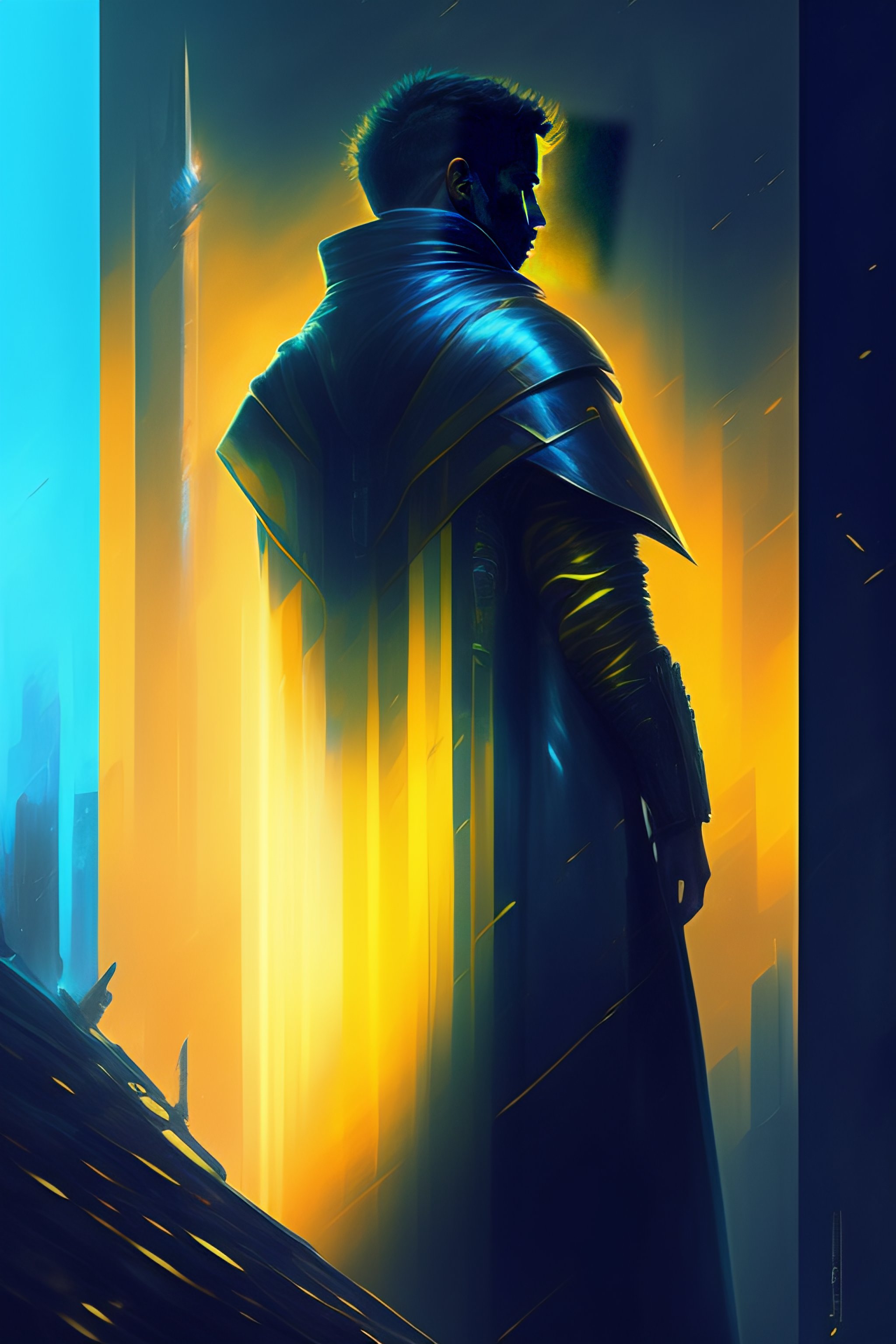 Lexica - Futuristic, blade runner, yellow and blue blade, concept art
