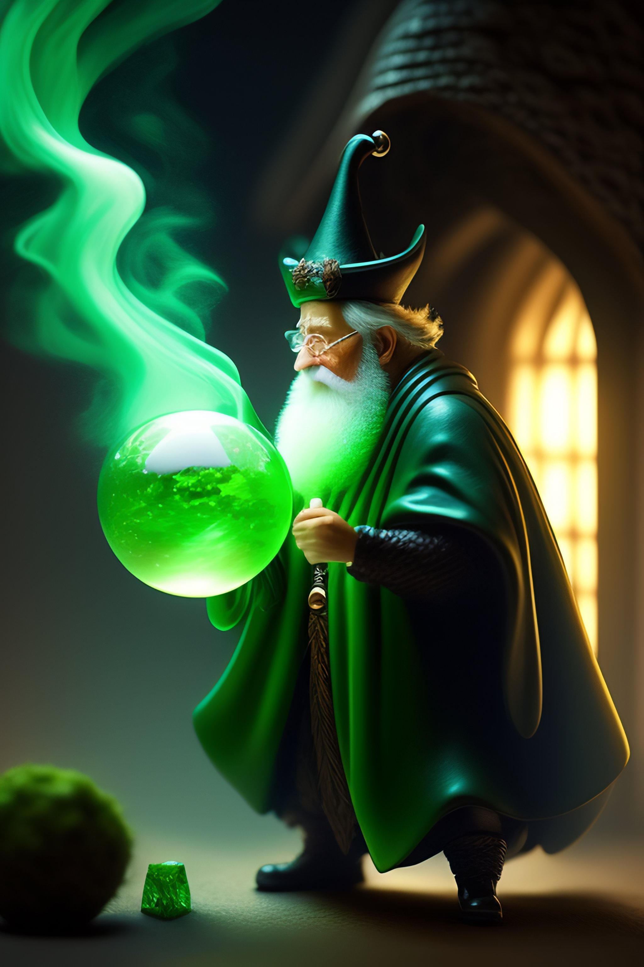 Lexica - Dark old wizard throwing green spells to a squeleton, fantasy ...