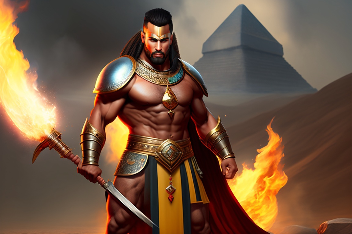 Lexica - Ancient Egyptian warrior, anger, sword, war shield, fire, full ...