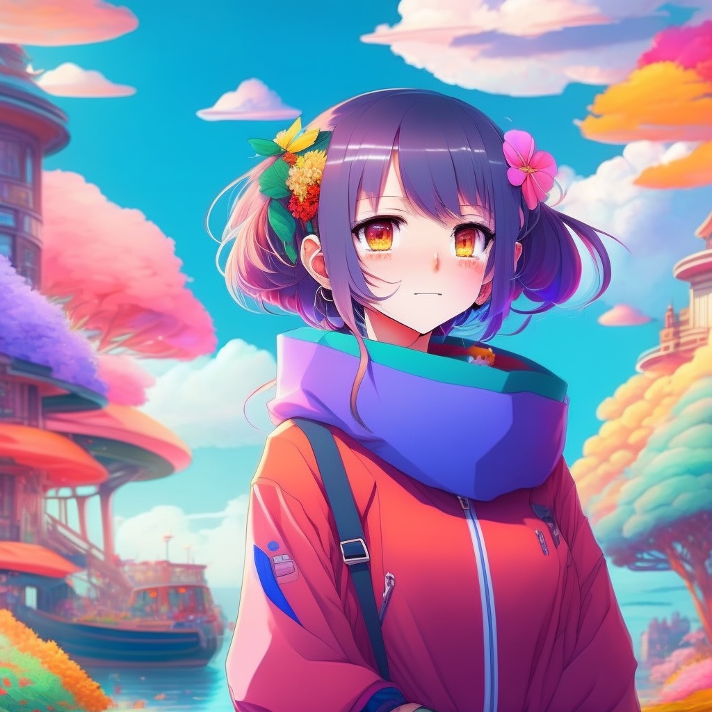 Lexica - Anime, a girl in a vibrant, colorful environment, with a ...