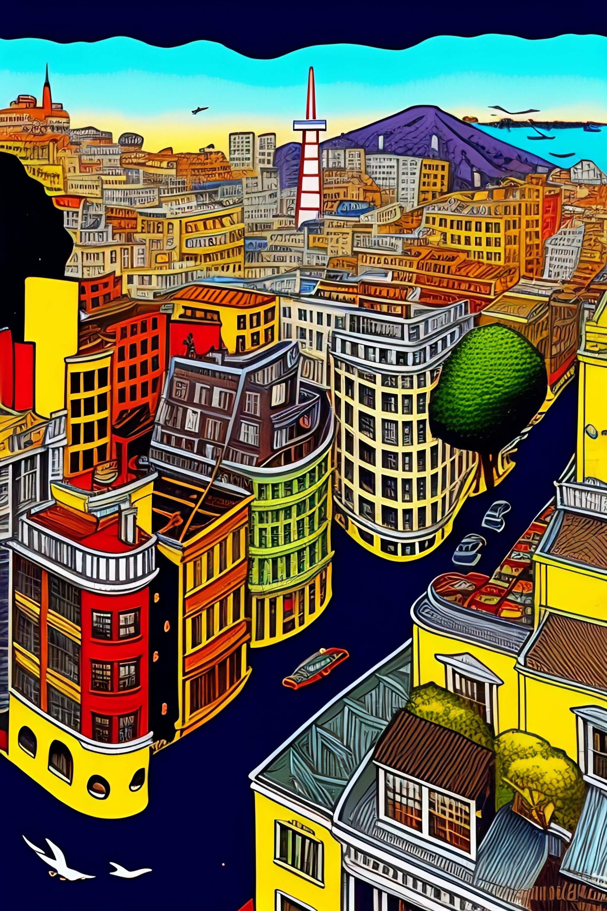 Lexica - Maximalist chaotic Lombard Street San Francisco, birds eye ...