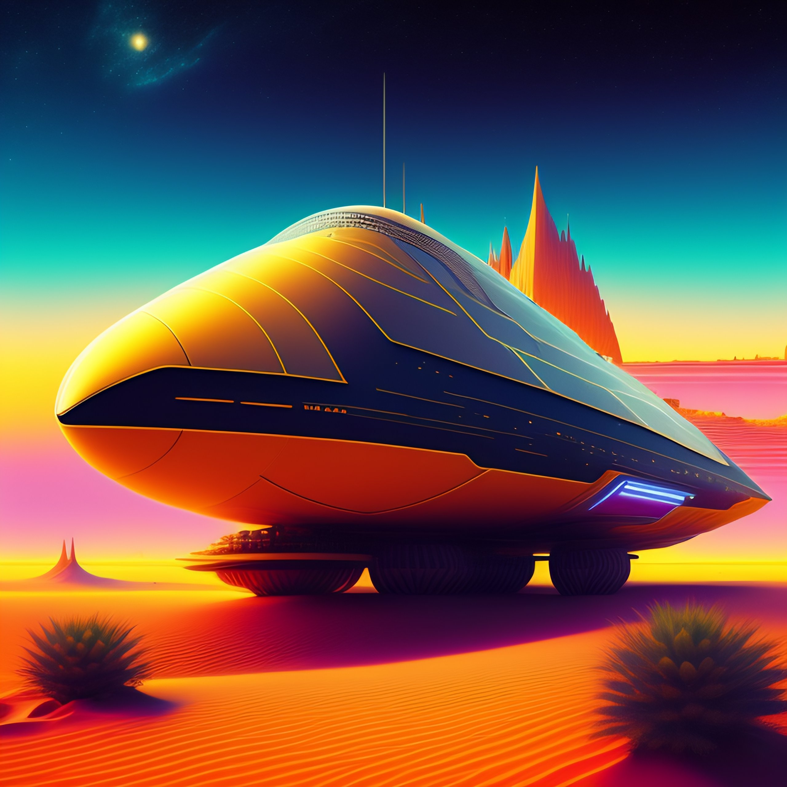 Lexica - Albumcover spaceship like Orion is crashed in a desert journey ...