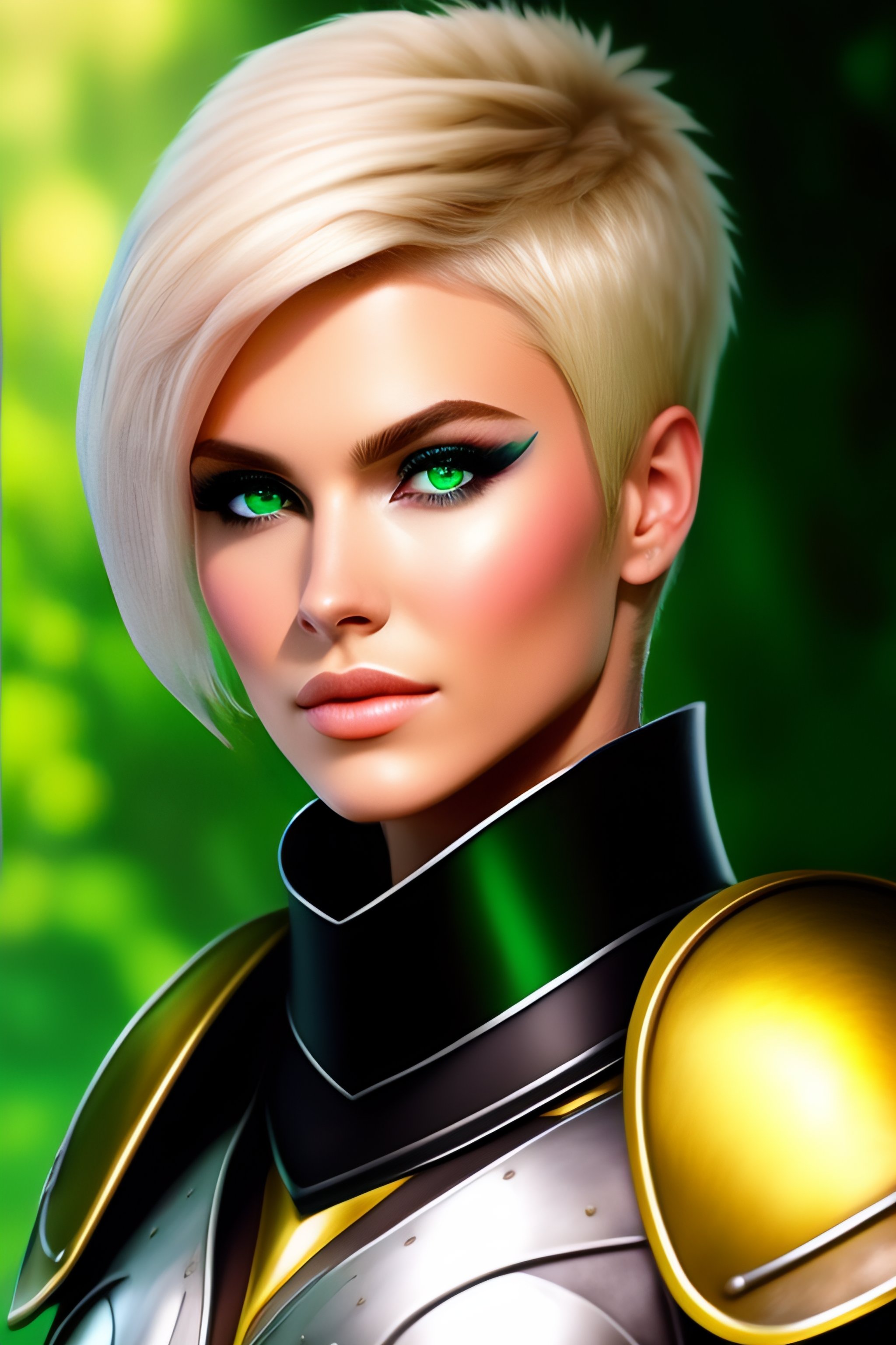 Lexica - Young adult female, leather armour, blonde hair, pixie cut ...