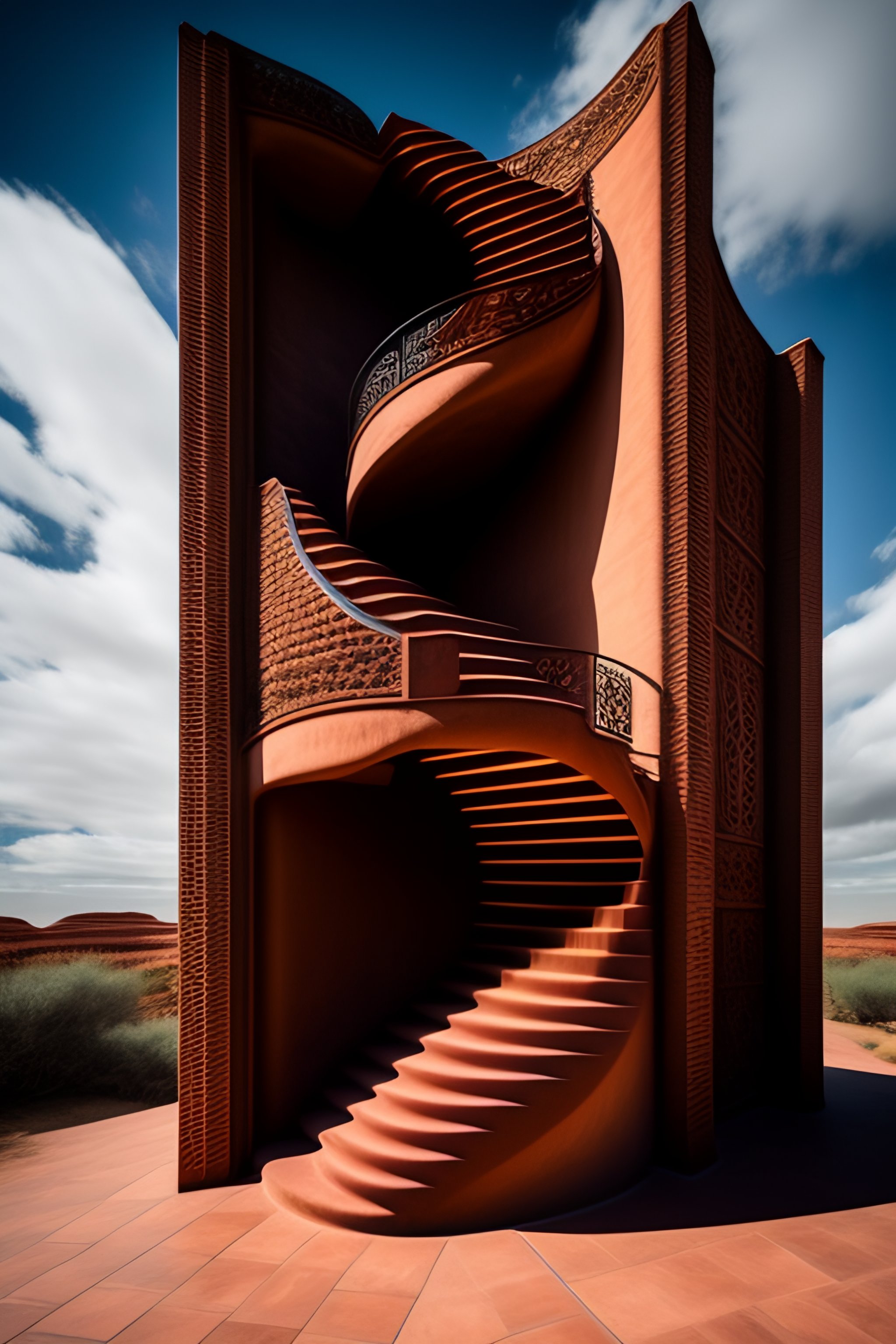 Lexica - Terracotta staircase with penrose bricks , spiraling in a ...