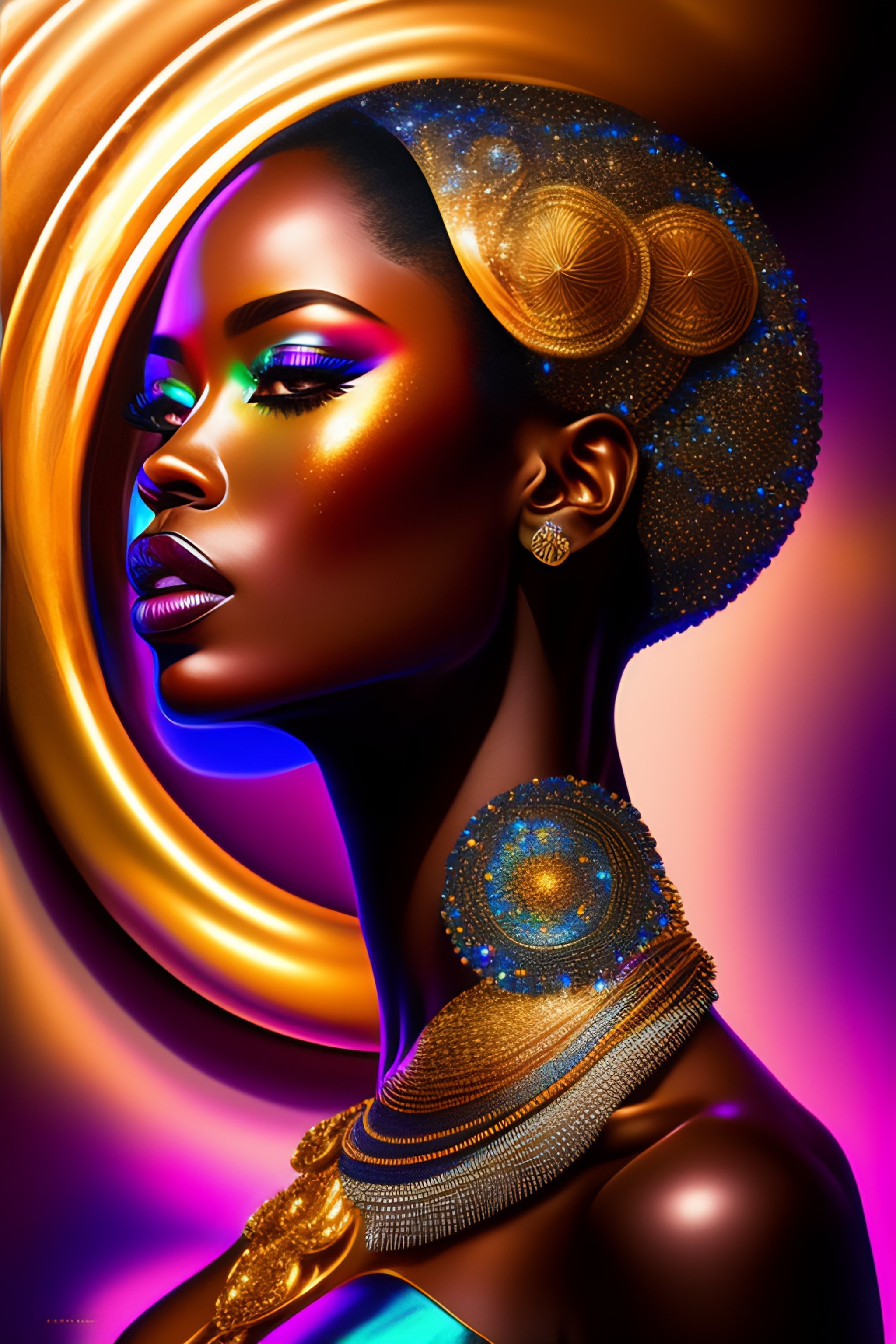 Lexica - A stunning rendition of melanated skin woman made of gold ...