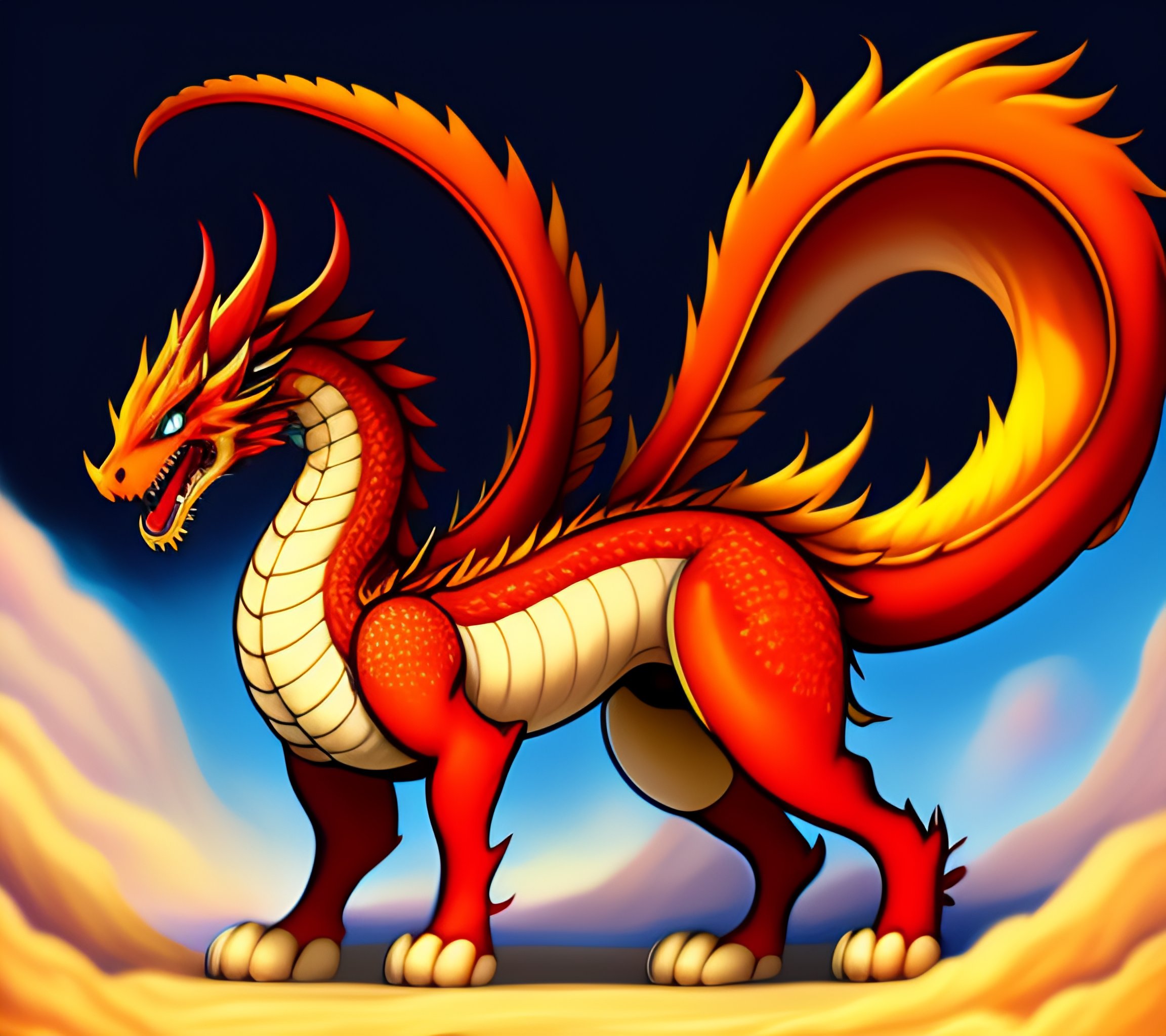 Lexica - Top down full body view of a fire dragon monster fantasy ghibli art style