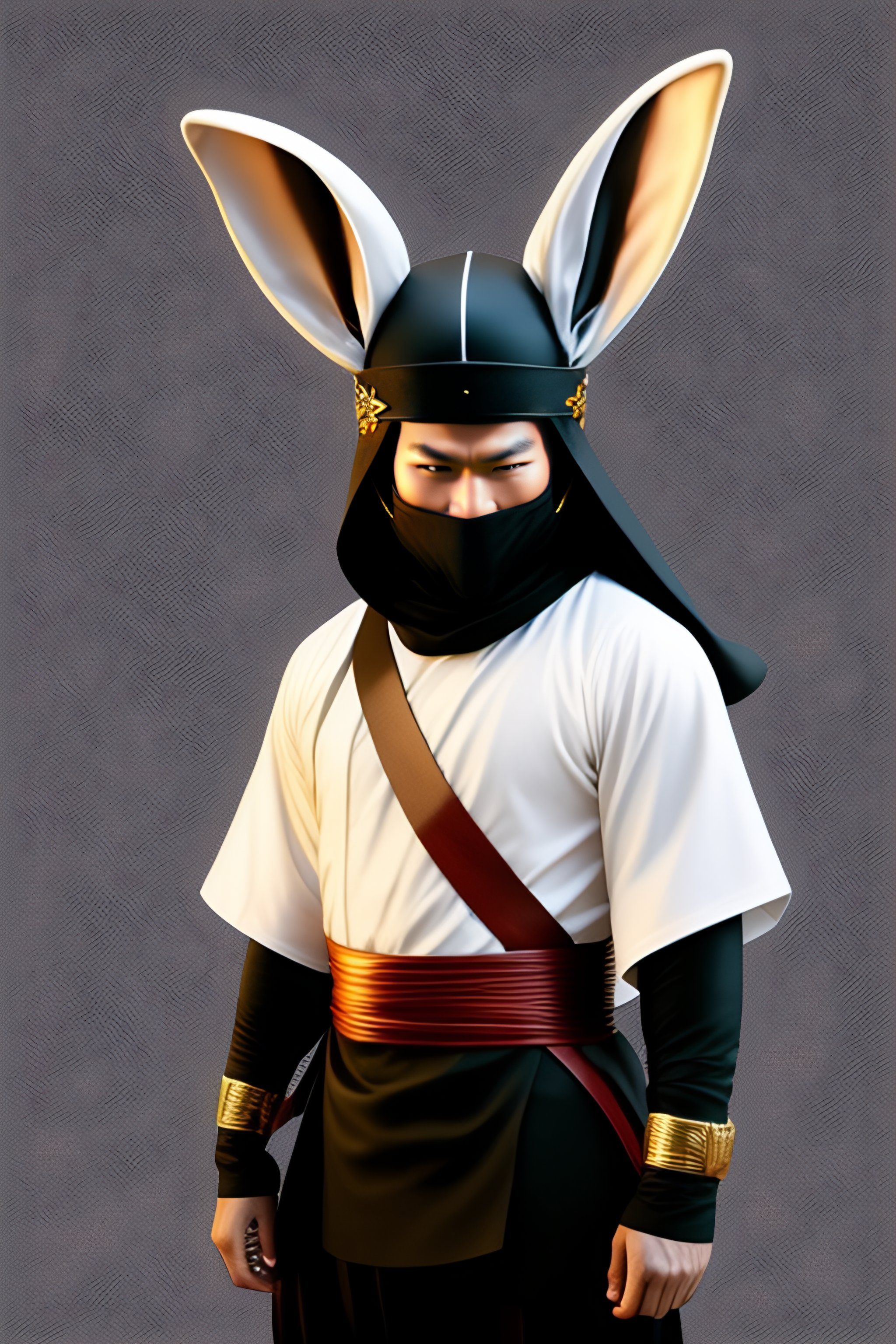 Lexica - Human with small rabbit ears, having a rabbit tail in ninja ...