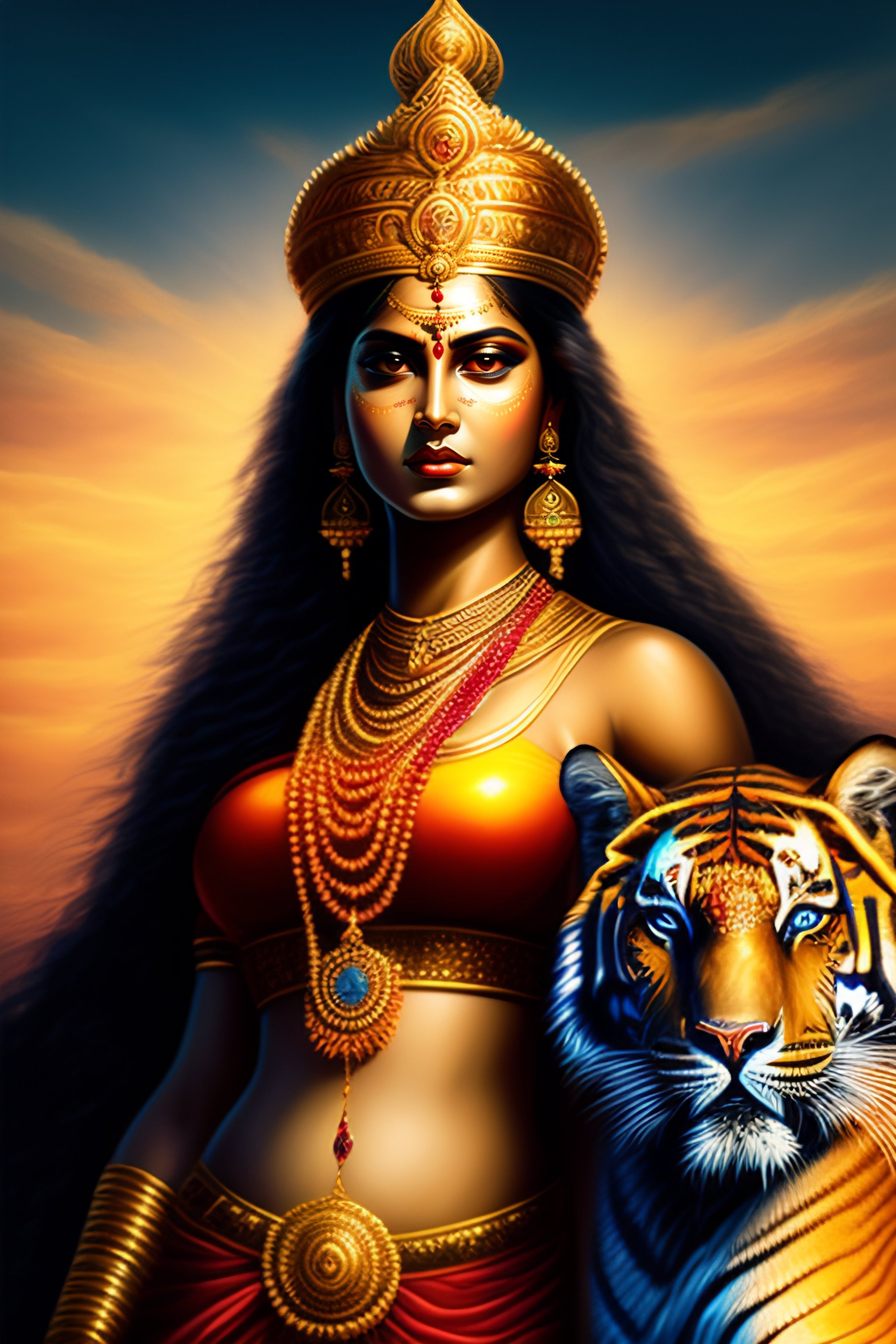 Lexica - Durga Goddess with tiger,