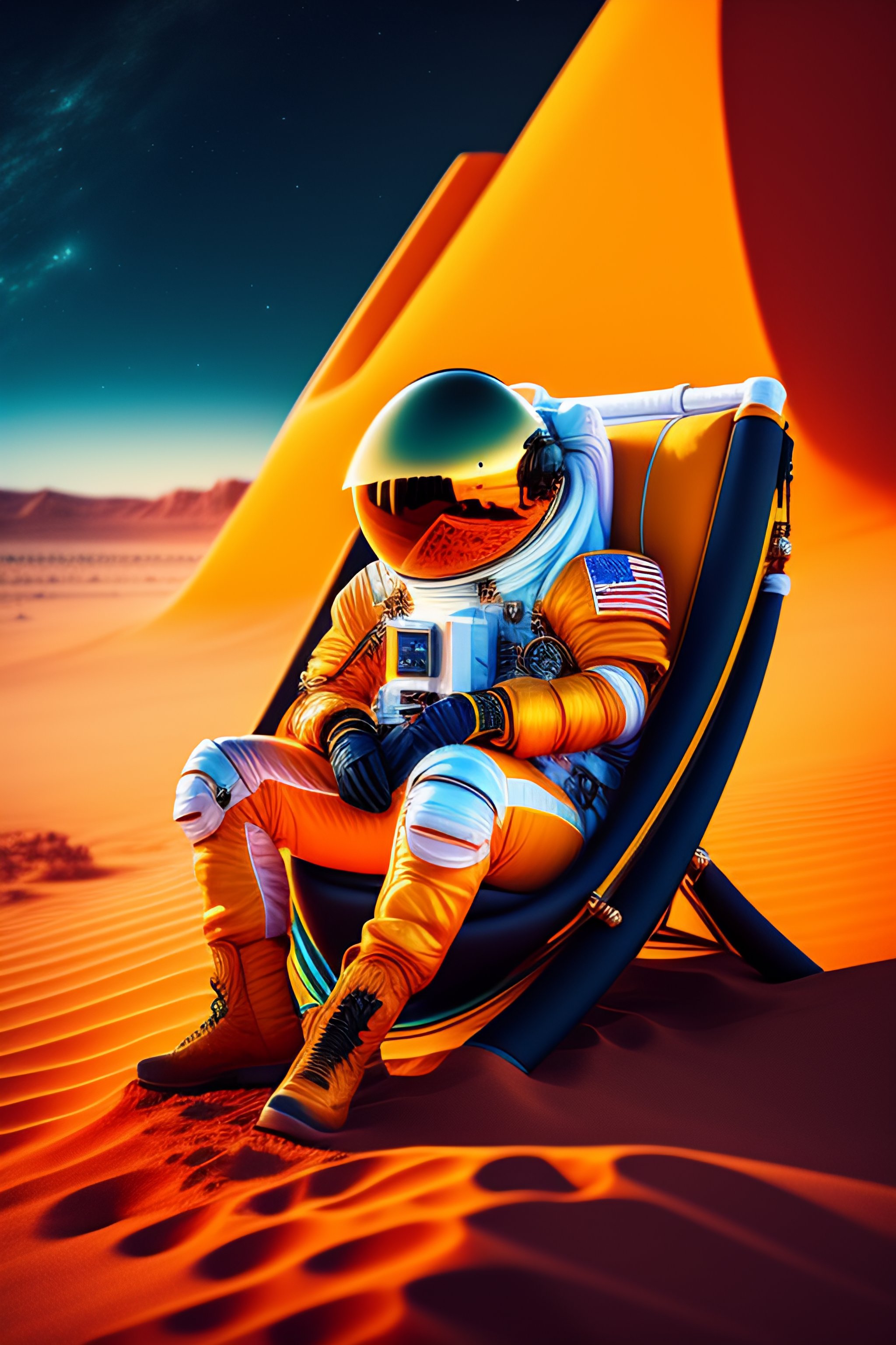 Lexica - An astronaut resting on mars in a beach chair, vibrant ...