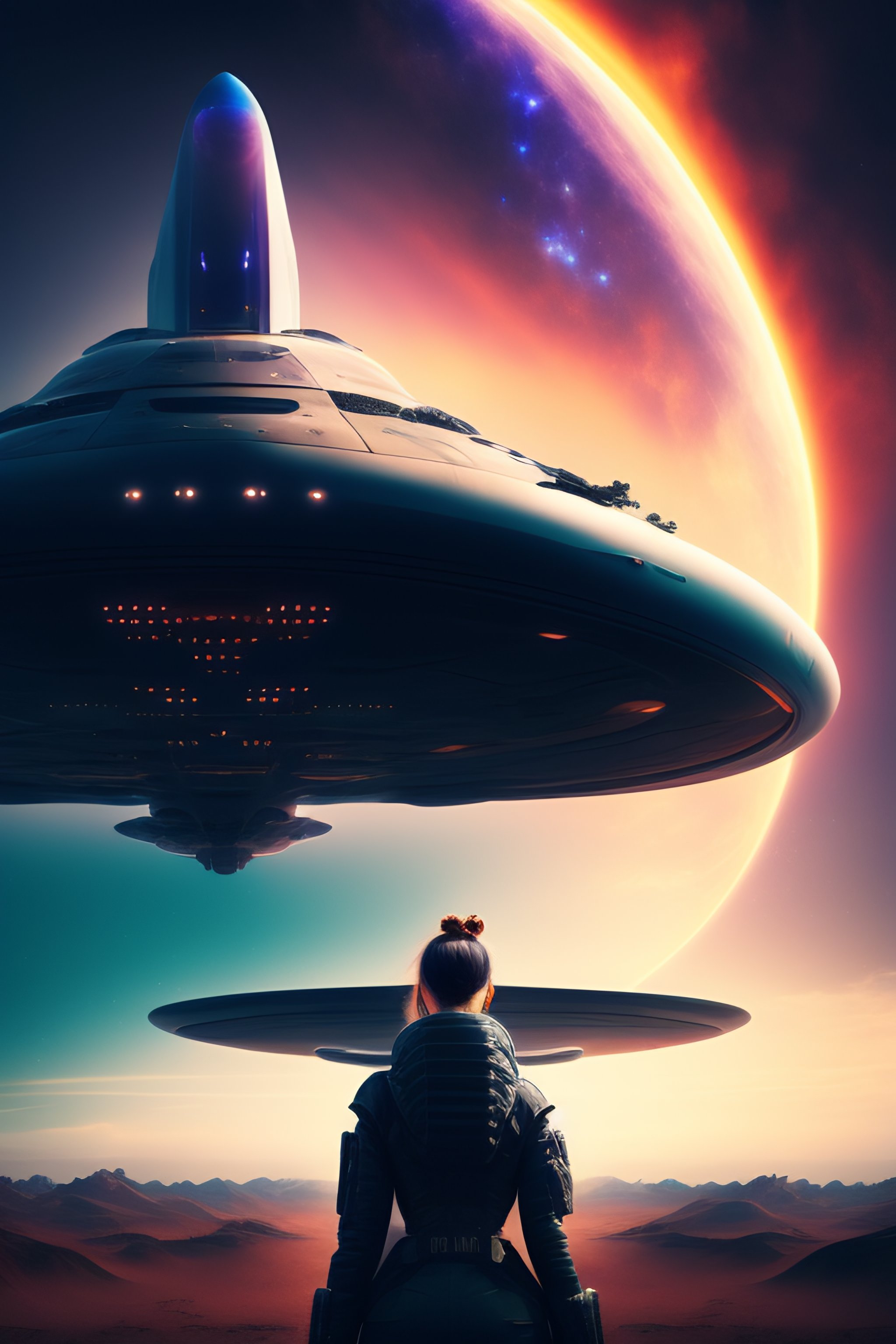 Lexica - Distopic future, alien space ship above the sky, earth as a ...