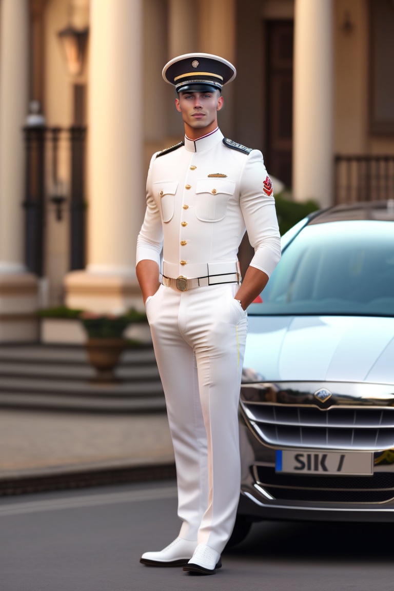 Lexica - A chauffeur Stylish and handsome in a white uniform with ...