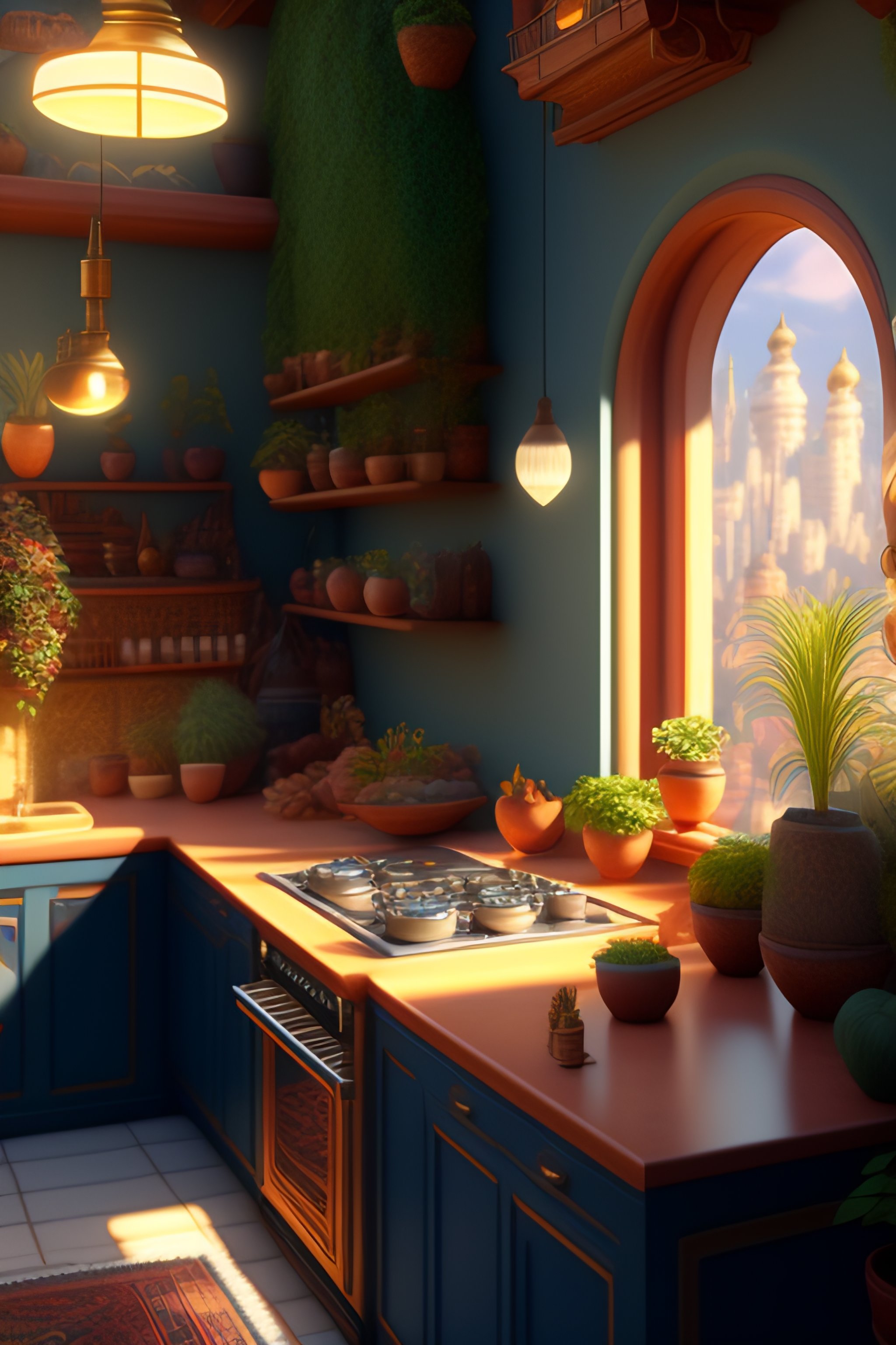 Lexica - Beautiful open kitchen in the style of elena of avalor ...
