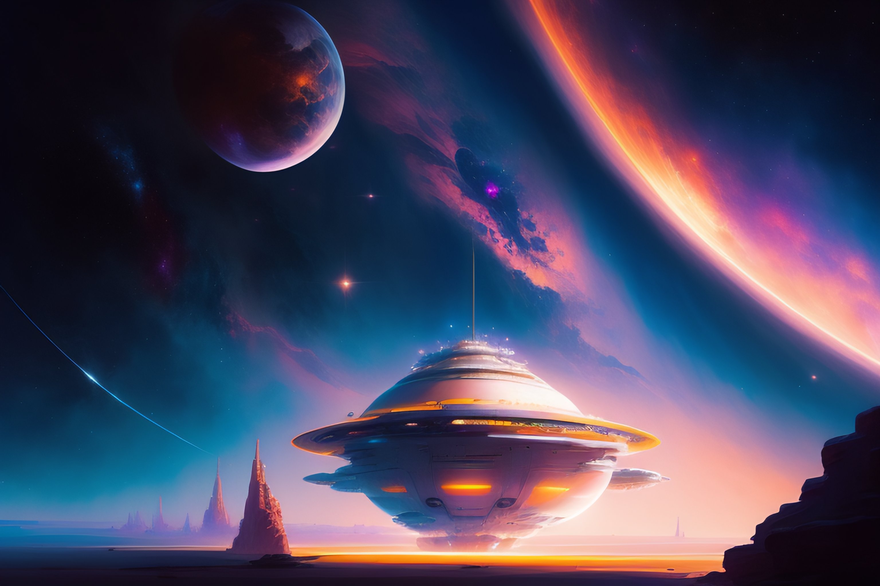 Lexica - Space station in swirling nebula, jordan grimmer and greg ...