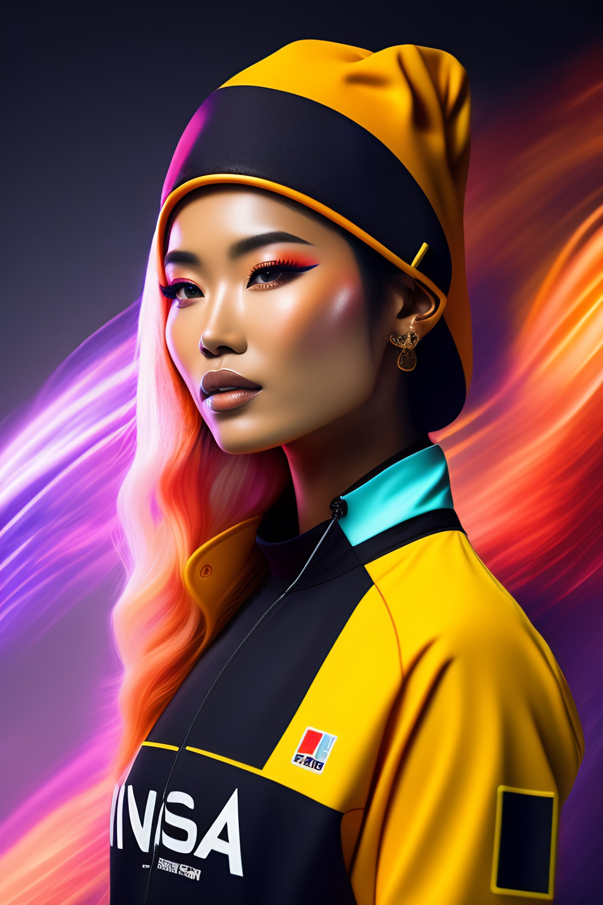 Lexica - A character that wears a block core outfit with a brand named ...