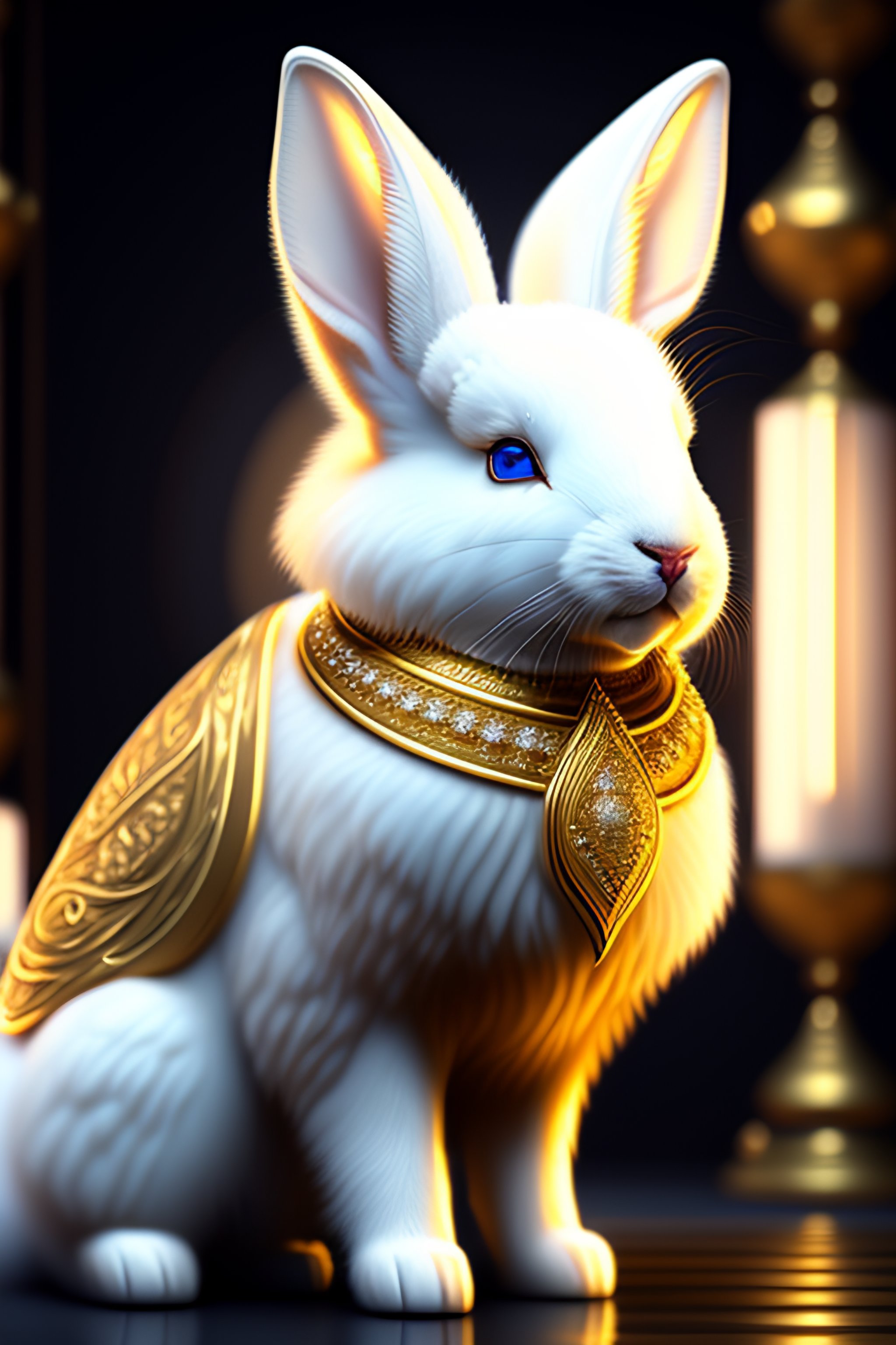 Lexica - The whole body of a white fluffy rabbit with intricate gold ...