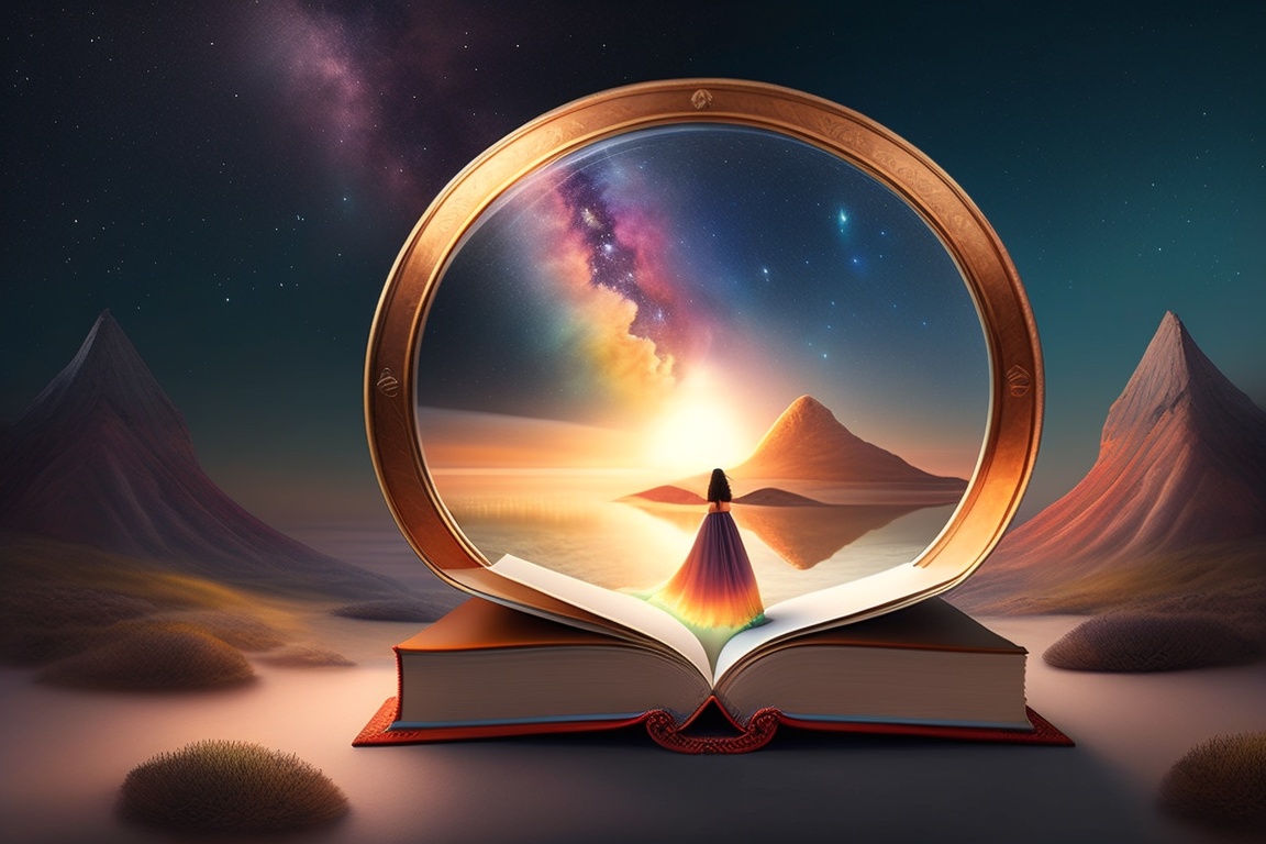 Lexica - Visualize a mesmerizing scene where a book stands open on a ...