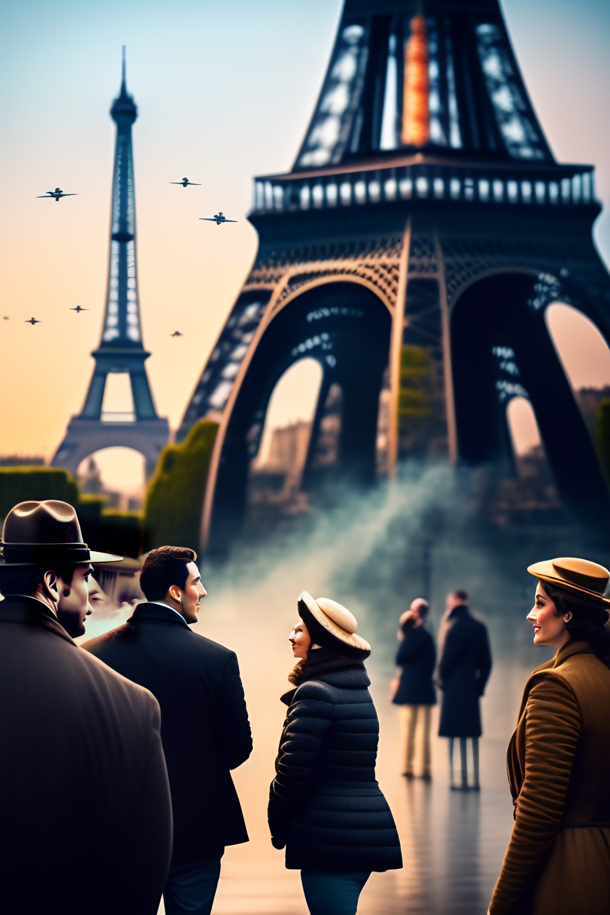 Lexica - Vintage paris welcoming aliens from outer space while people ...