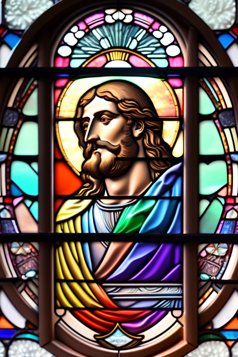 Lexica - A bright, stained glass window of Christ, photo, realistic ...