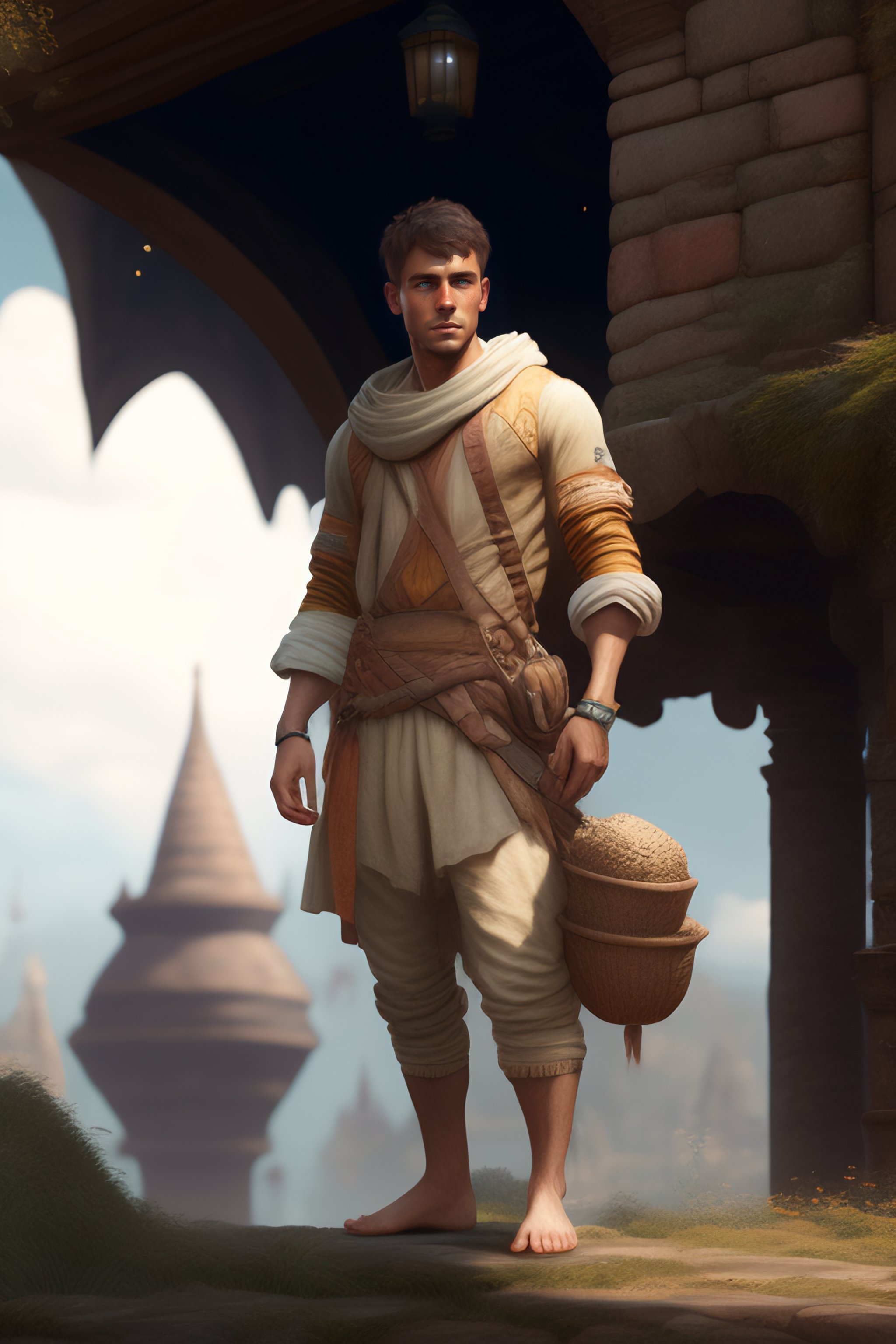 Lexica - Brunette man standing, dwarfism, full body, medieval rags ...