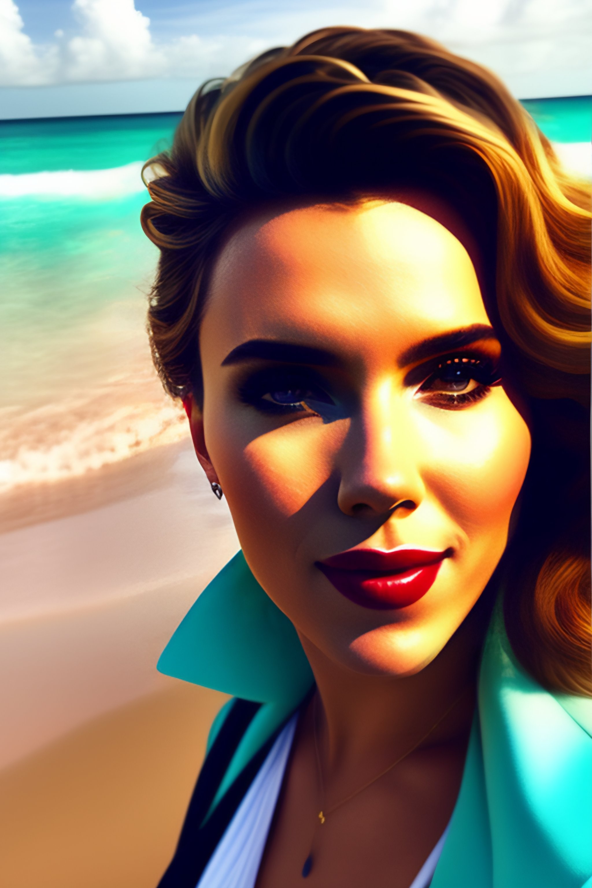 Lexica - Selfie of Scarlett Johansson in a caribean beach