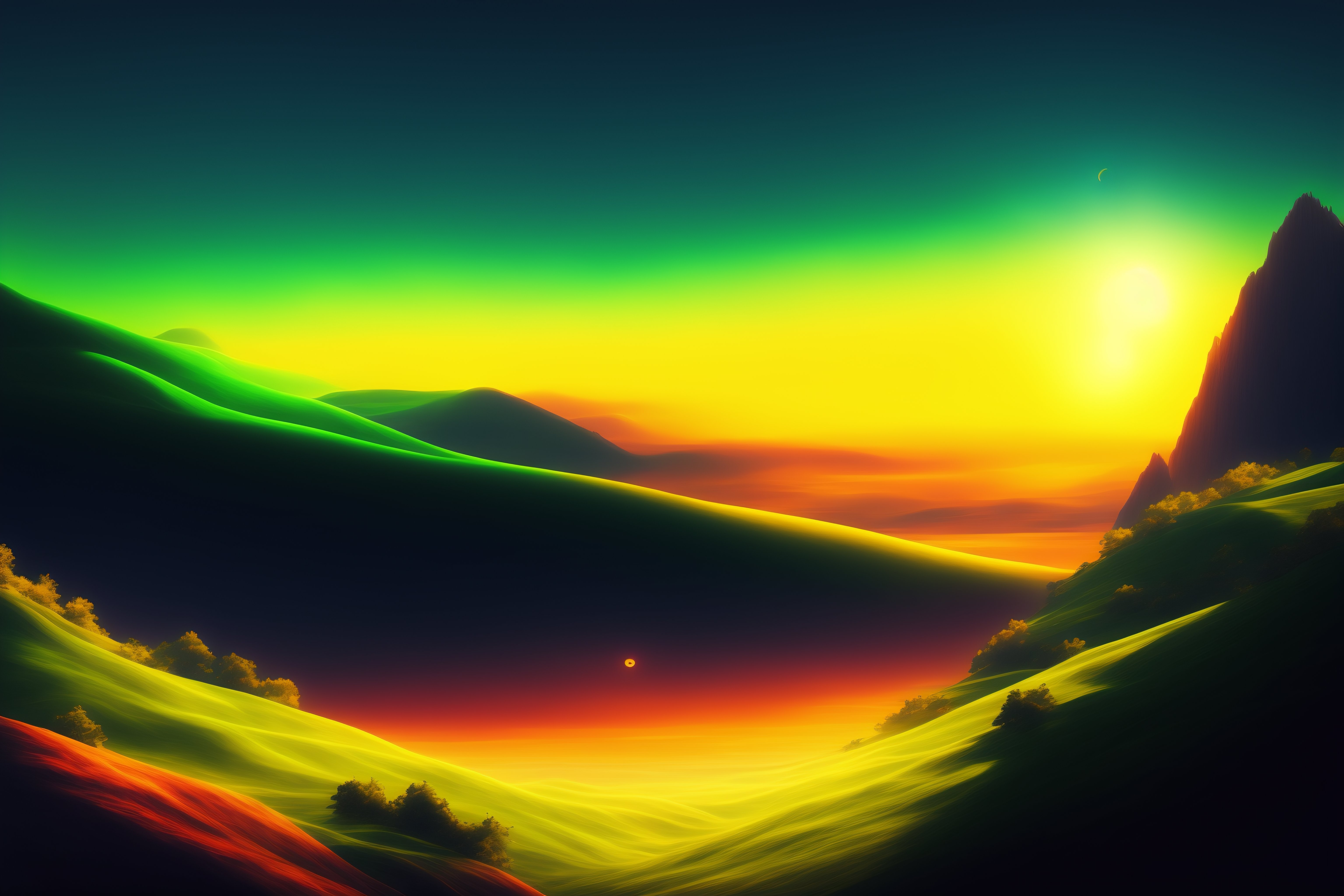 Lexica - Creation of earth and sky, green light, digital art, oil on ...