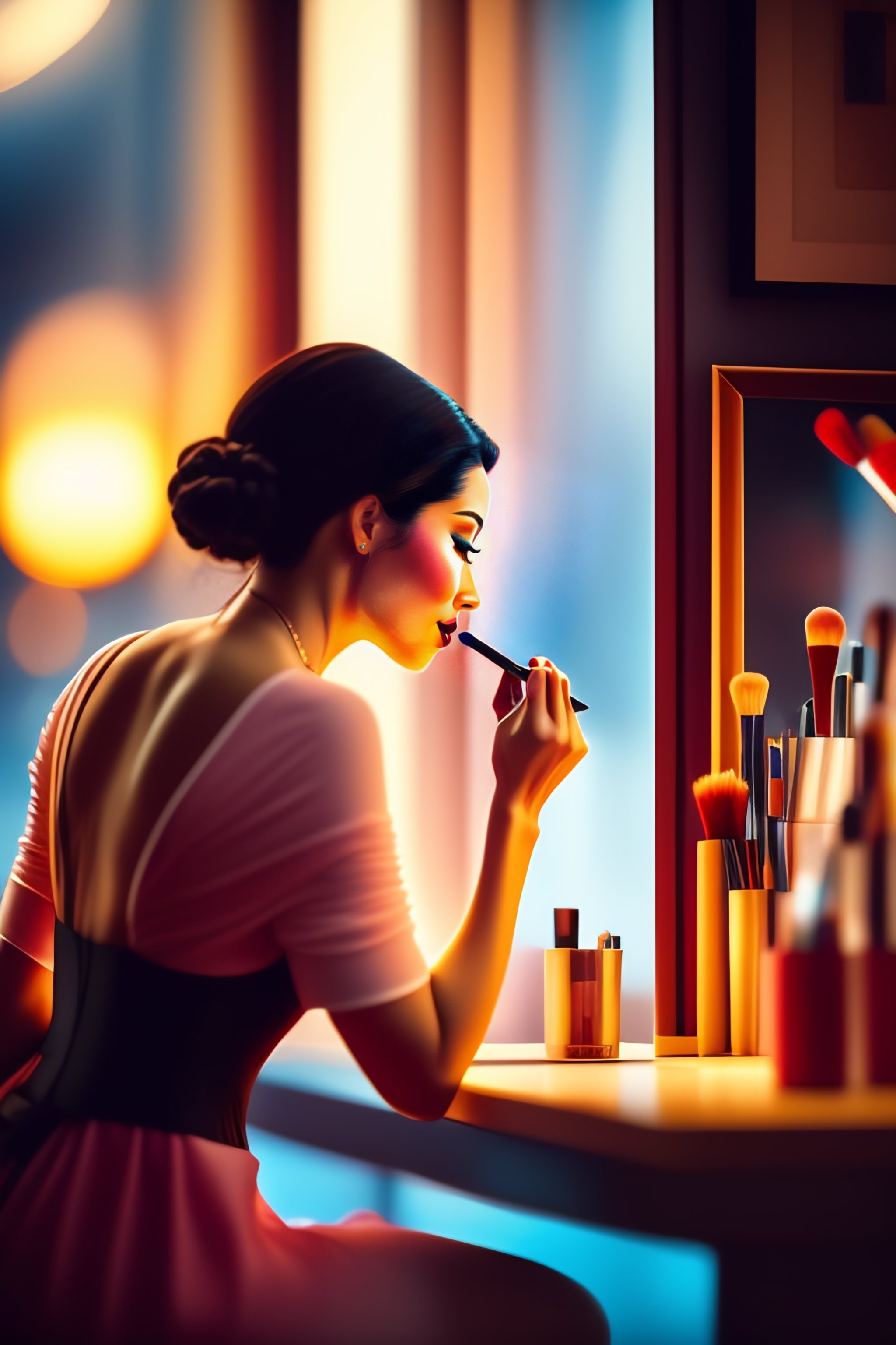 Lexica - Woman applying makeup, cartoon style