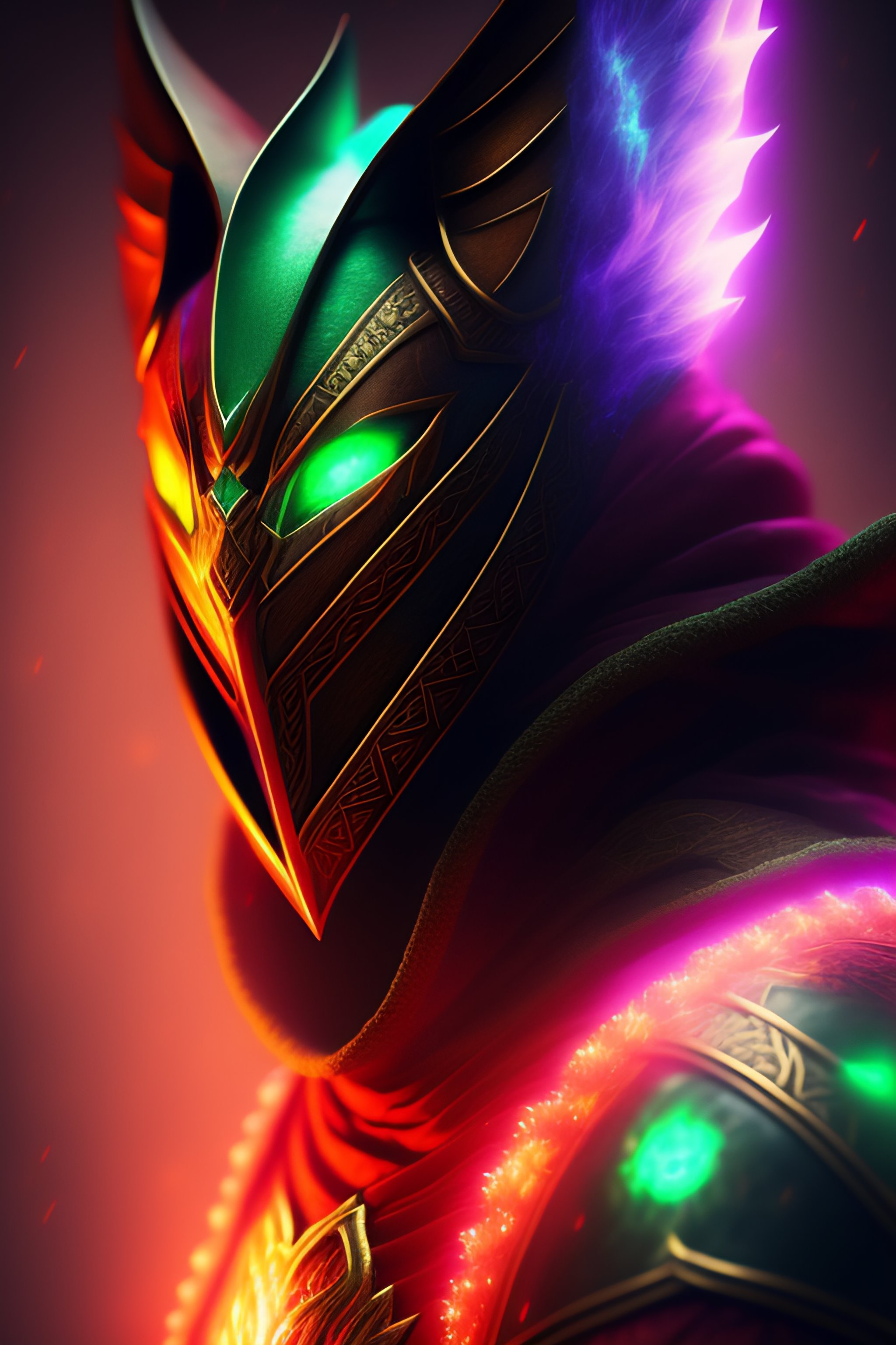 Lexica - Mysterious ,strange mask, wizard ,runes on clothing, dragon ...