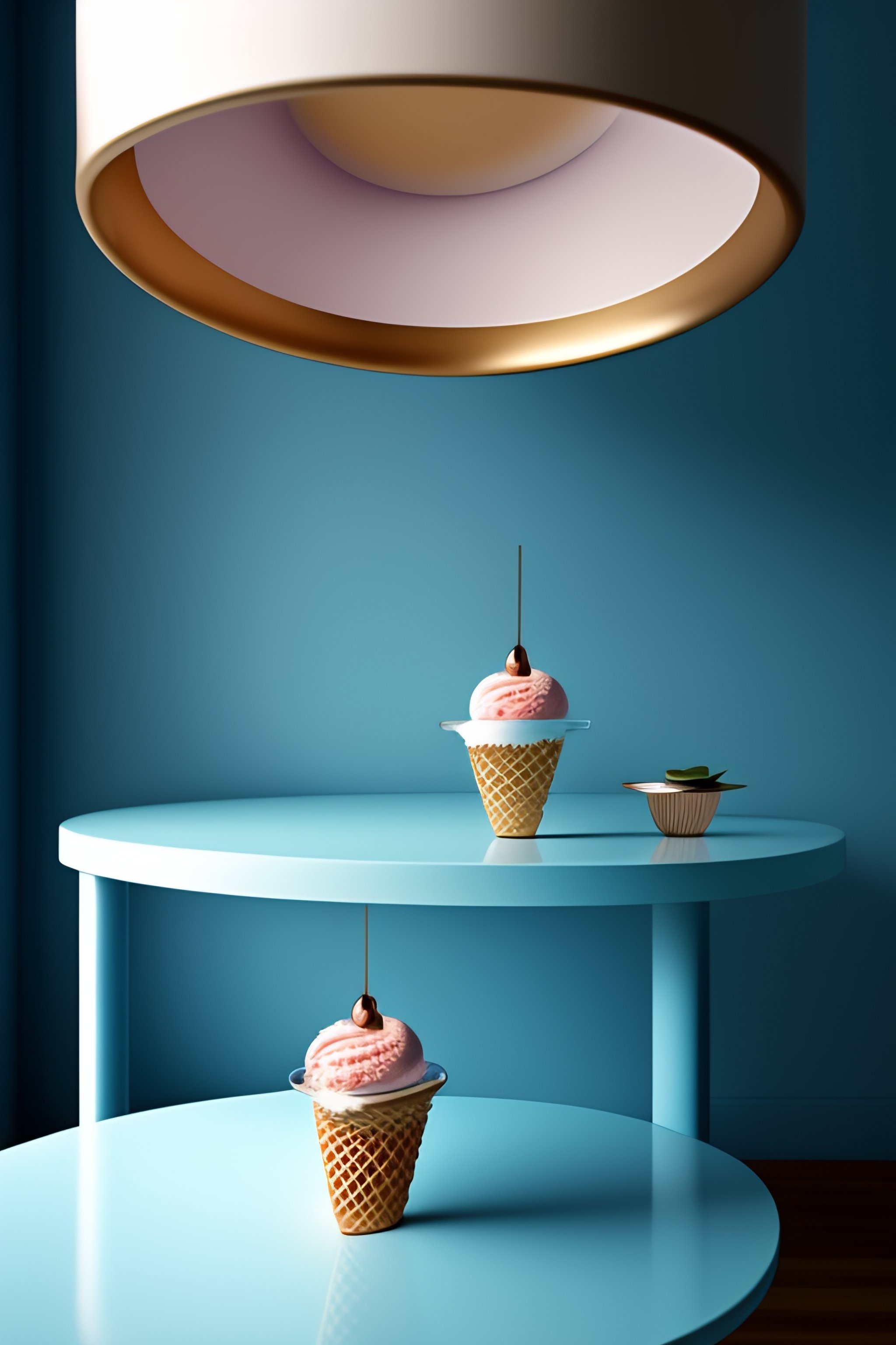 Lexica - Ice cream over a table and light blue