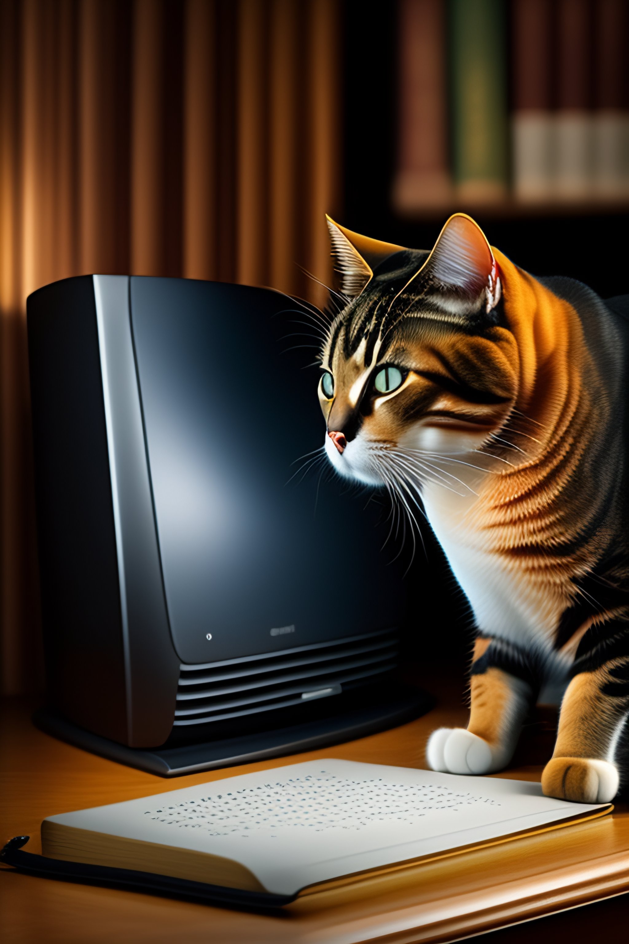 Lexica - A cat writing on a computer for Jacek Yerka