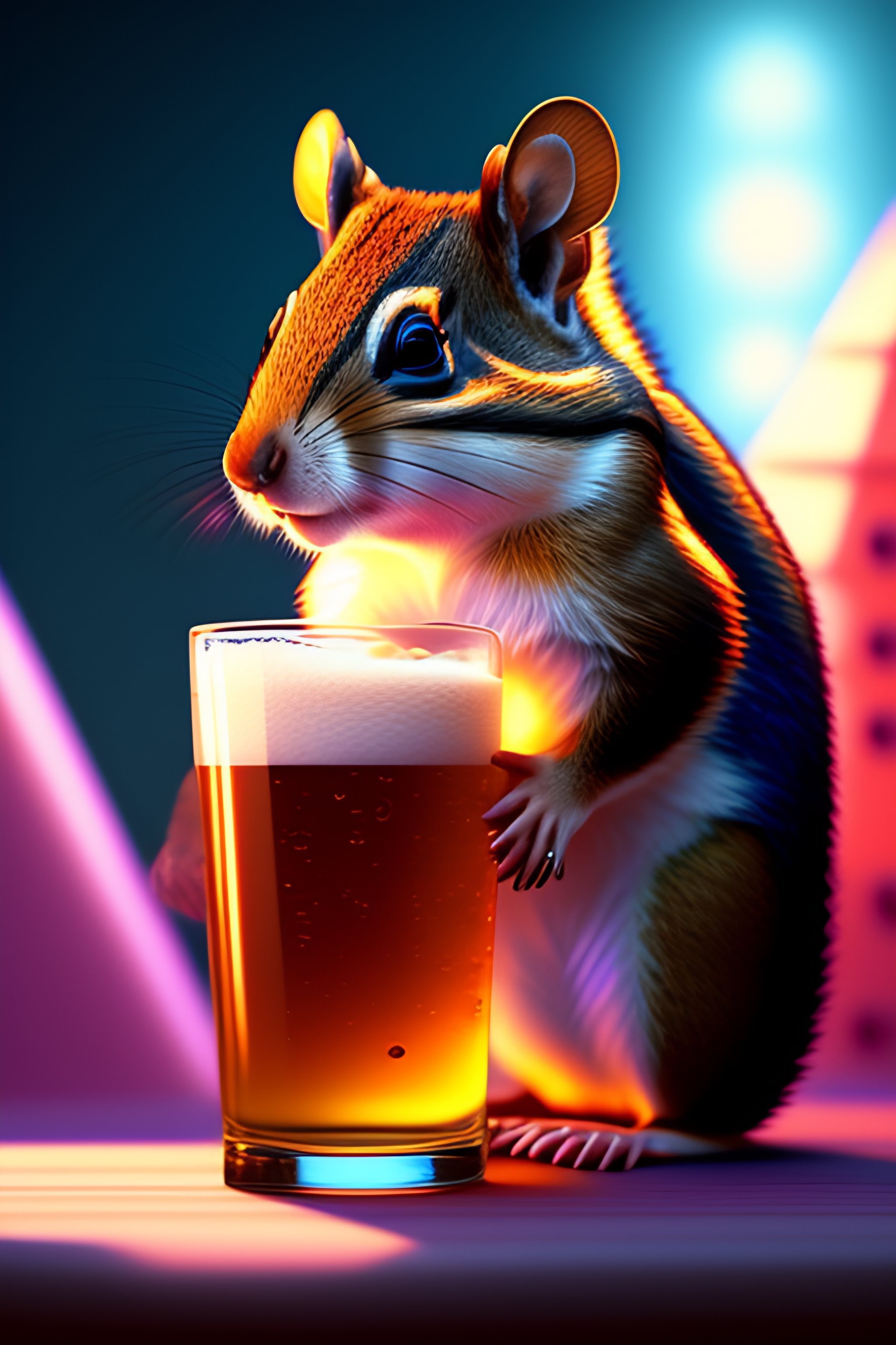 Lexica - Poker chipmunk cowboy drinks beer at speckled pink cyber ...