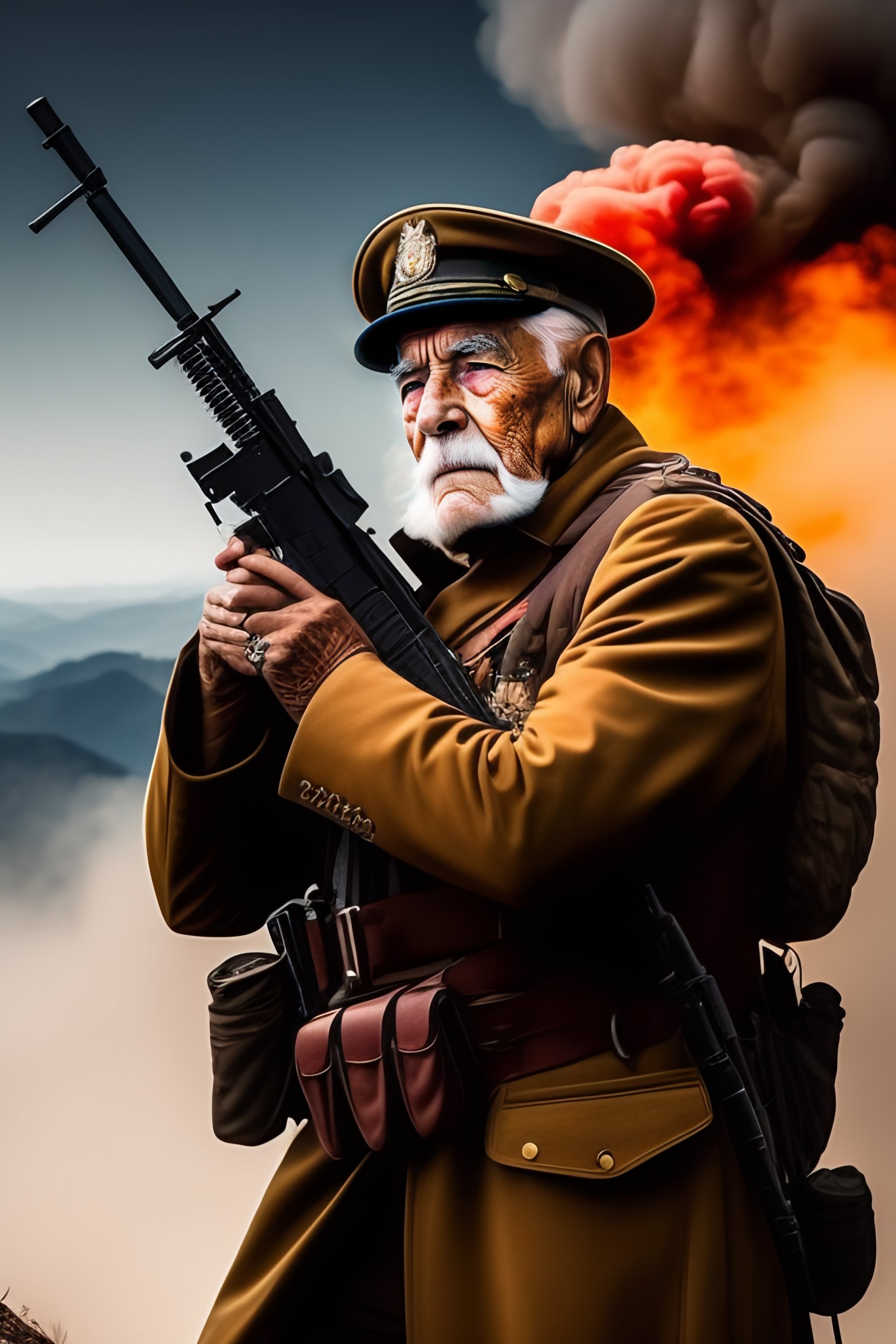 Lexica - The elderly soldier's face is a twisted mask of agony as he ...