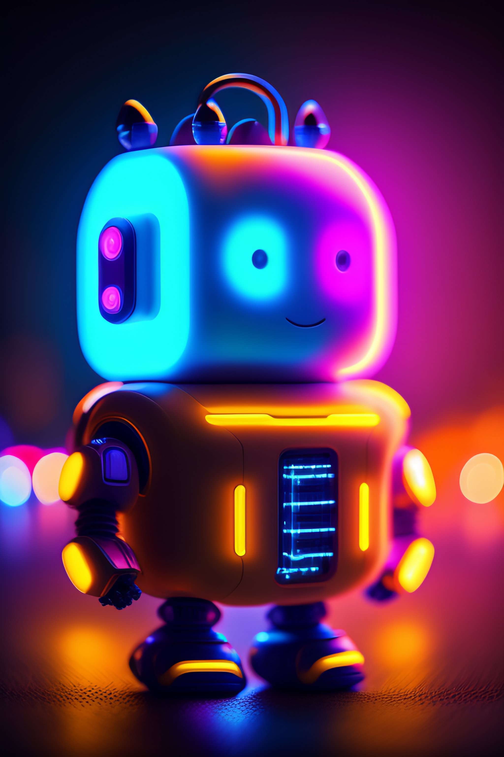 Lexica - Baby robot, neon light , 8k, armour, smile, ultra definition
