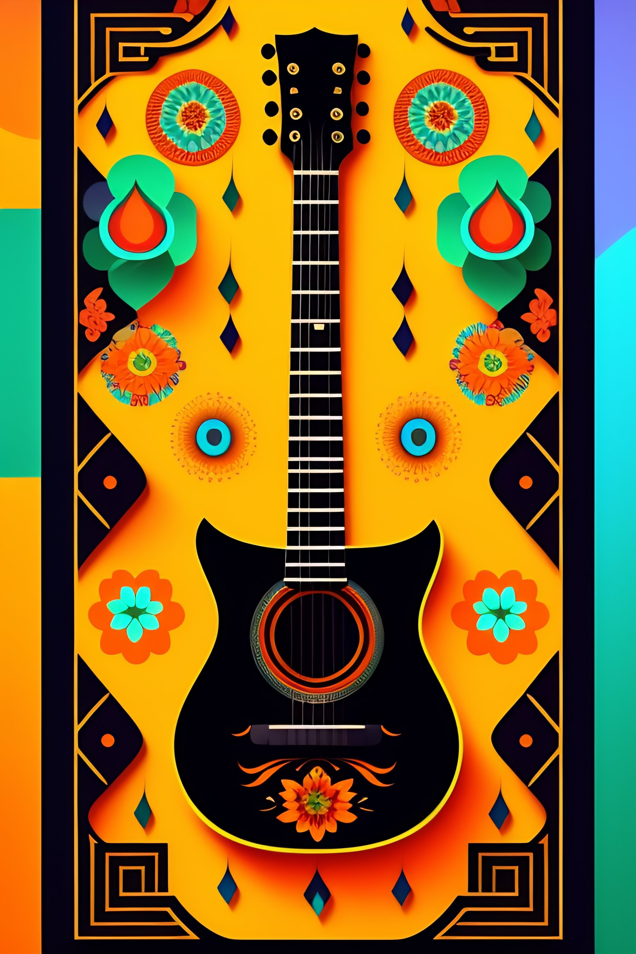 Lexica - Vector flat Flyer, Flyer flat vector 2D image of a guitar ...