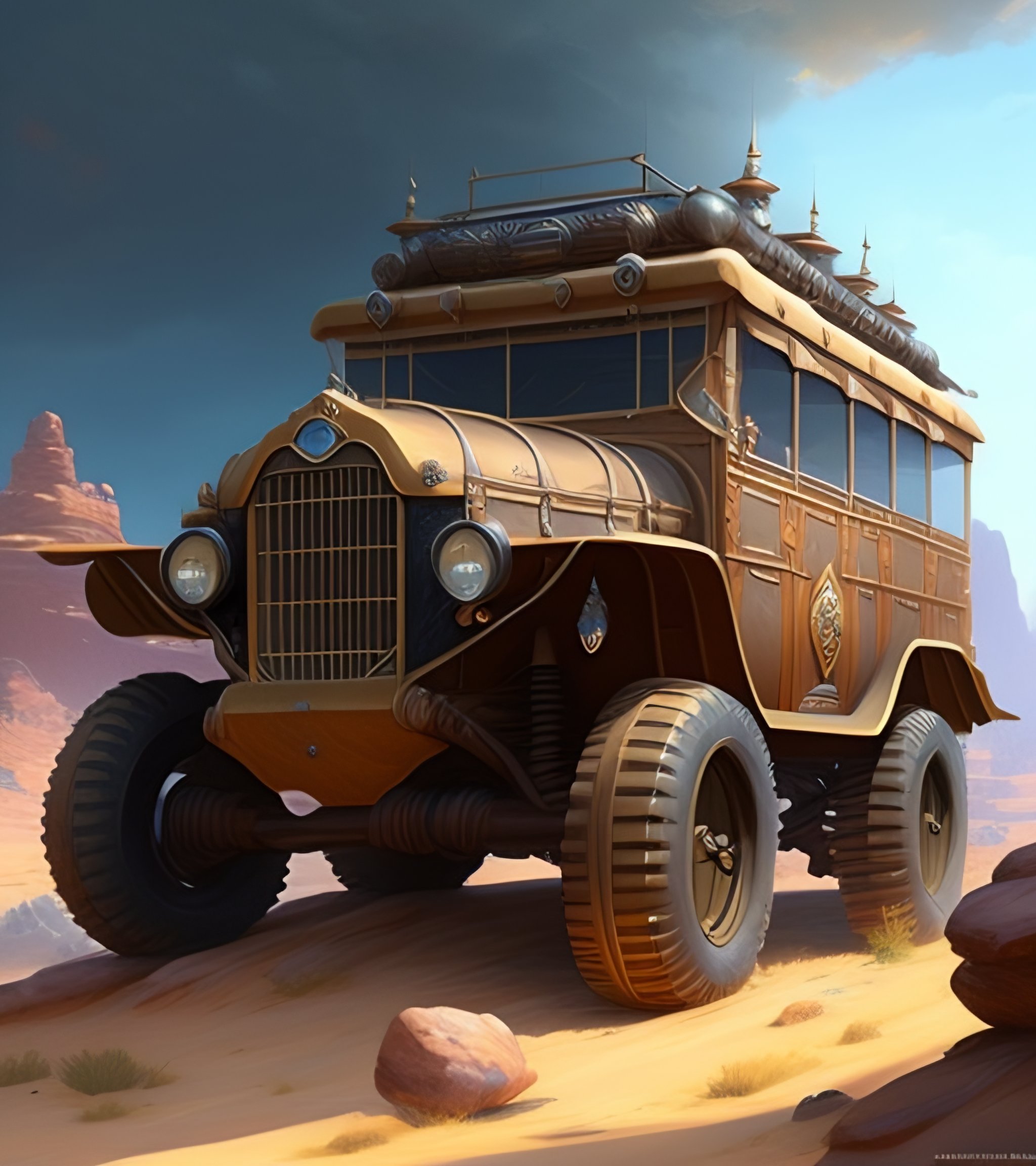 Lexica - A vintage steampunk off-road vehicle, boulders, cracks,, d & d ...